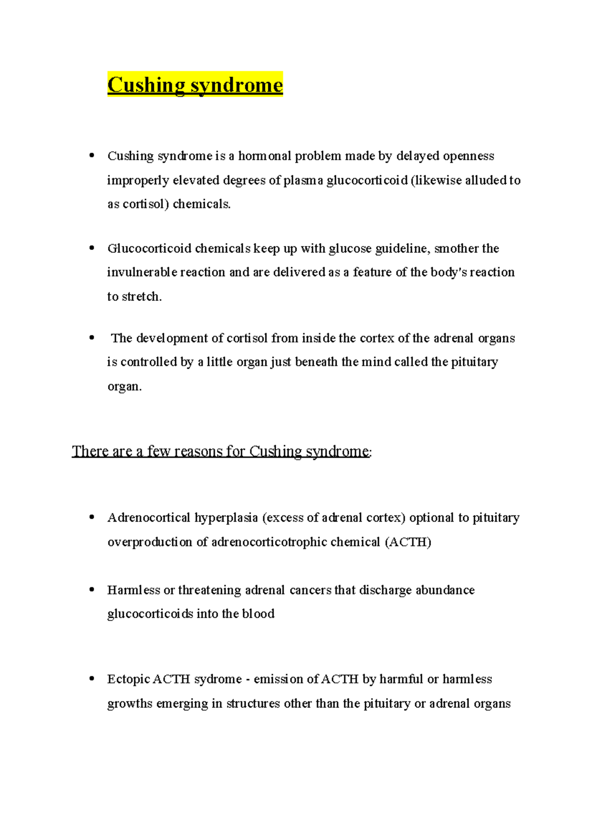 Cushing syndrome - useful lecture notes - Cushing syndrome Cushing ...
