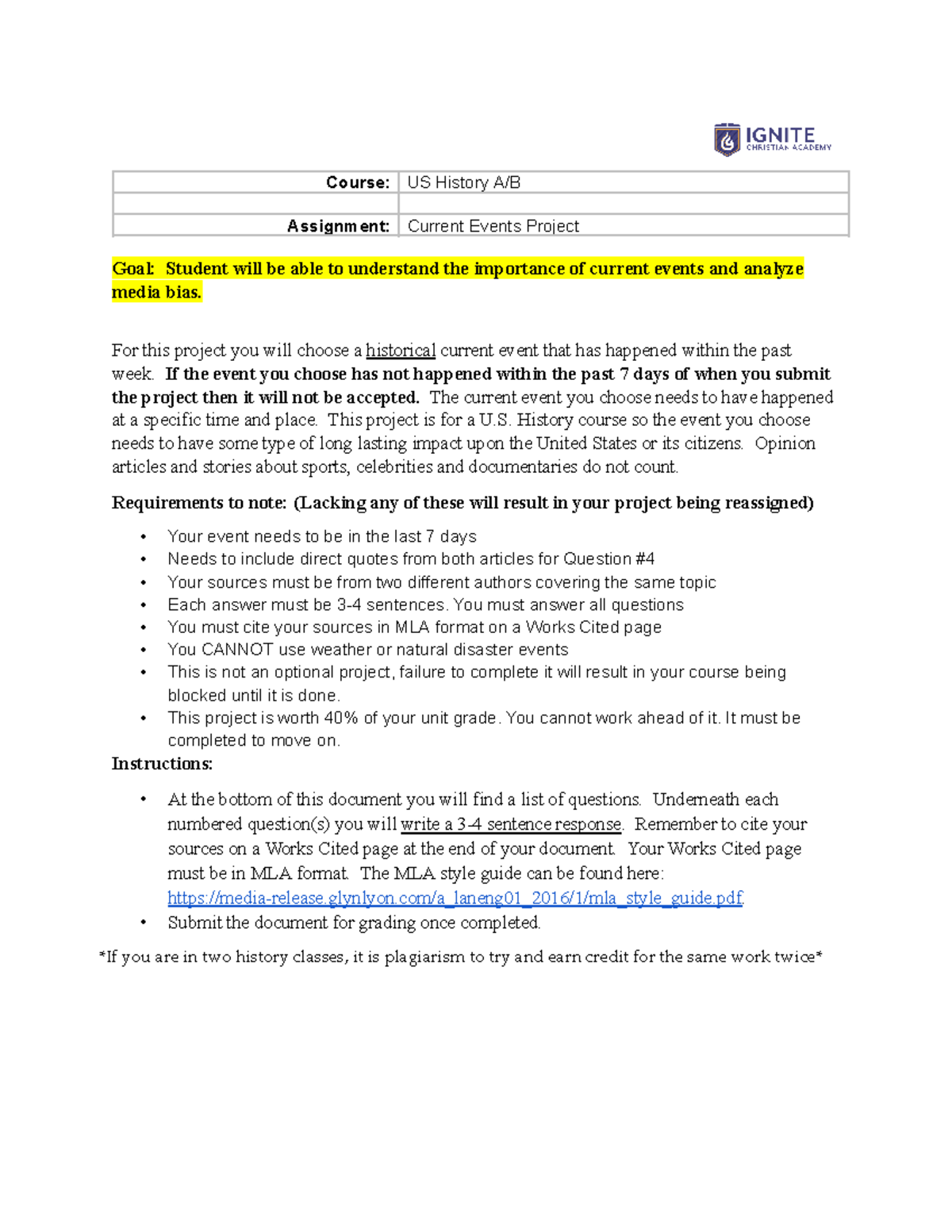 Copy of Lastname-H1102-Current Events - Course: US History A/B ...