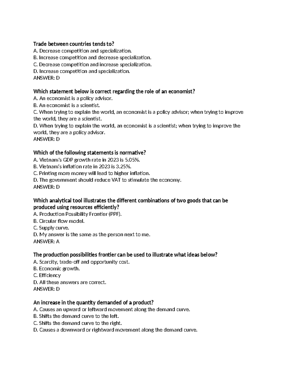 Prepare Test for Final Exam - Trade between countries tends to? A ...