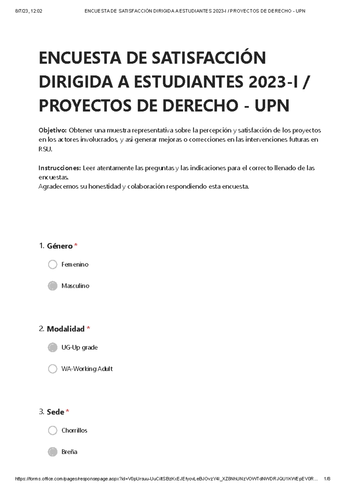 Encuesta DE Satisfacción Dirigida A Estudiantes-HANS Perez - ENCUESTA ...