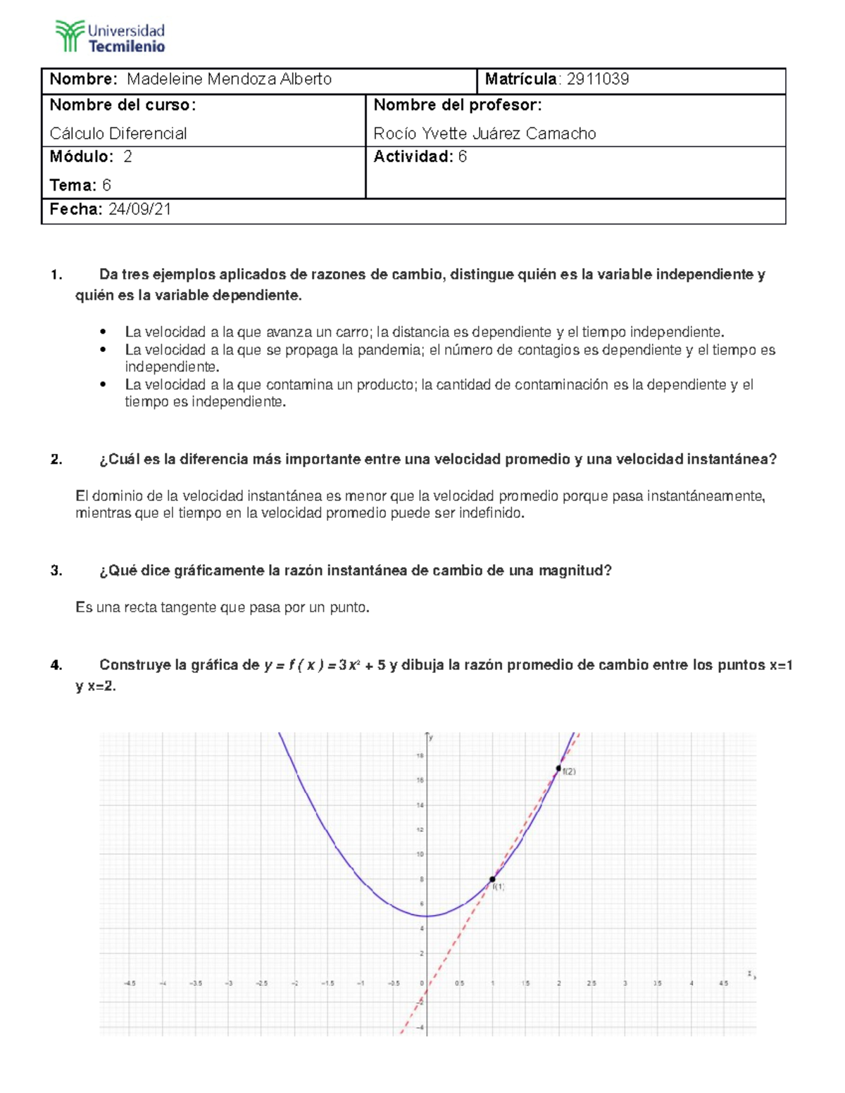Actividad 6 - Calculo Diferencial - TecMilenio - Studocu