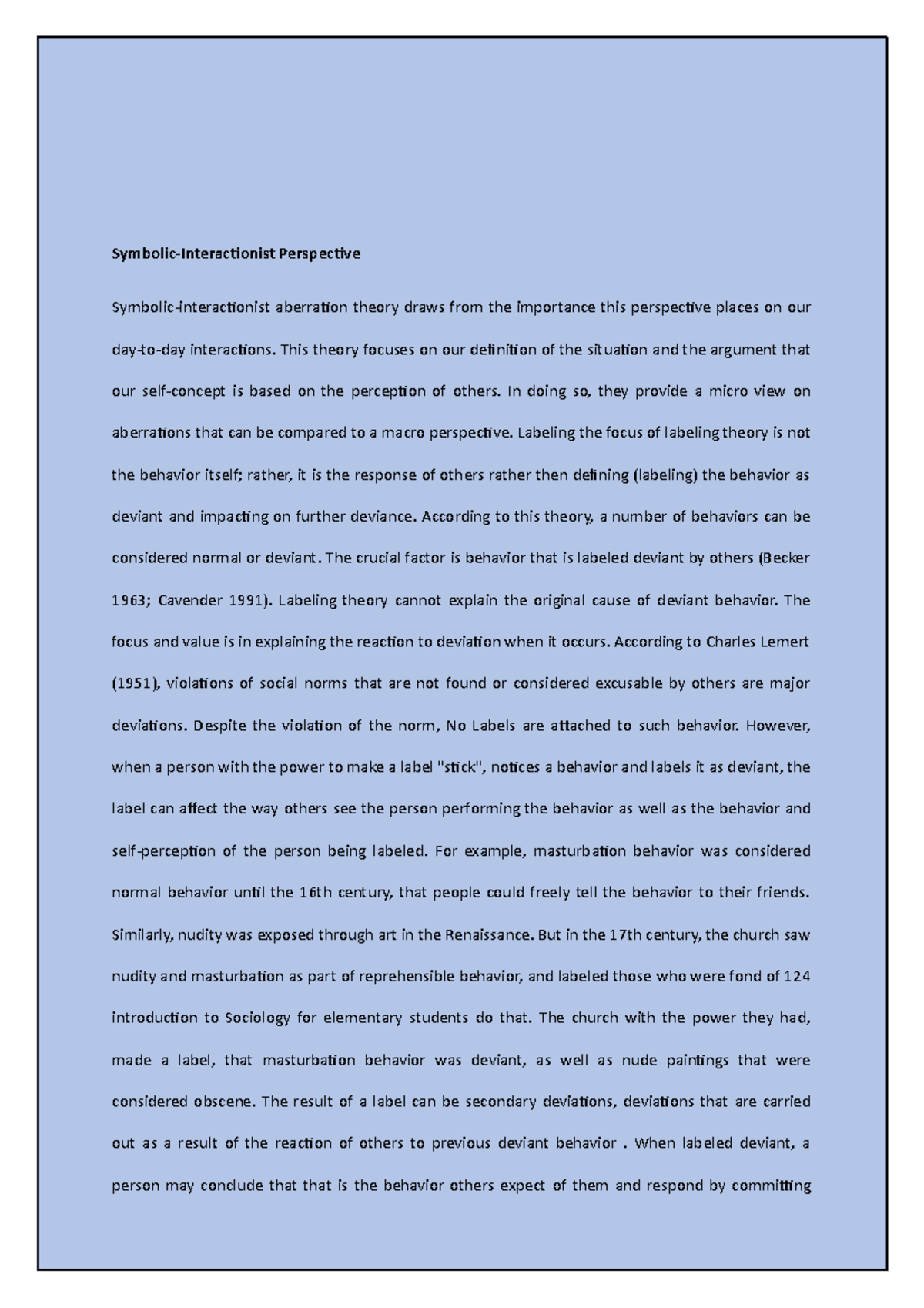 A Study Documents Sociology - Symbolic-Interactionist Perspective ...