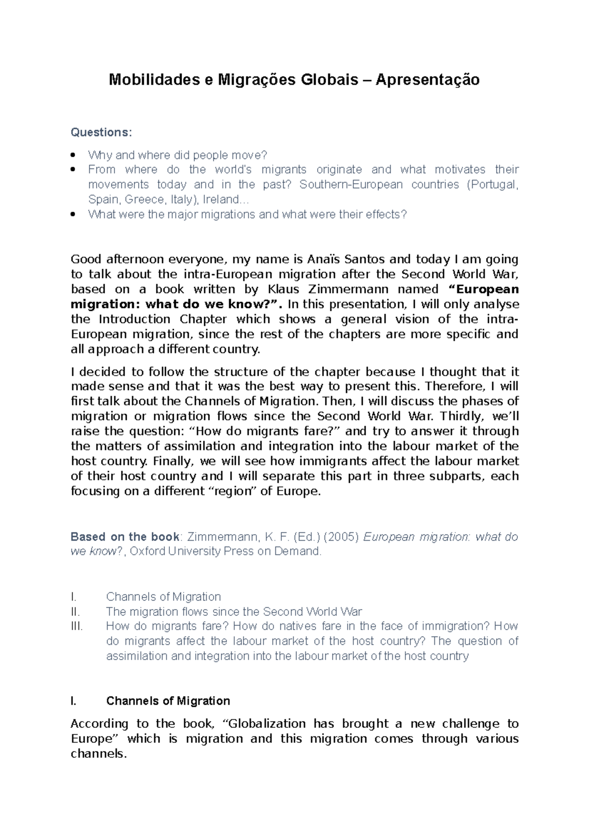 Presentation - The intra-European migration after the Second World War ...