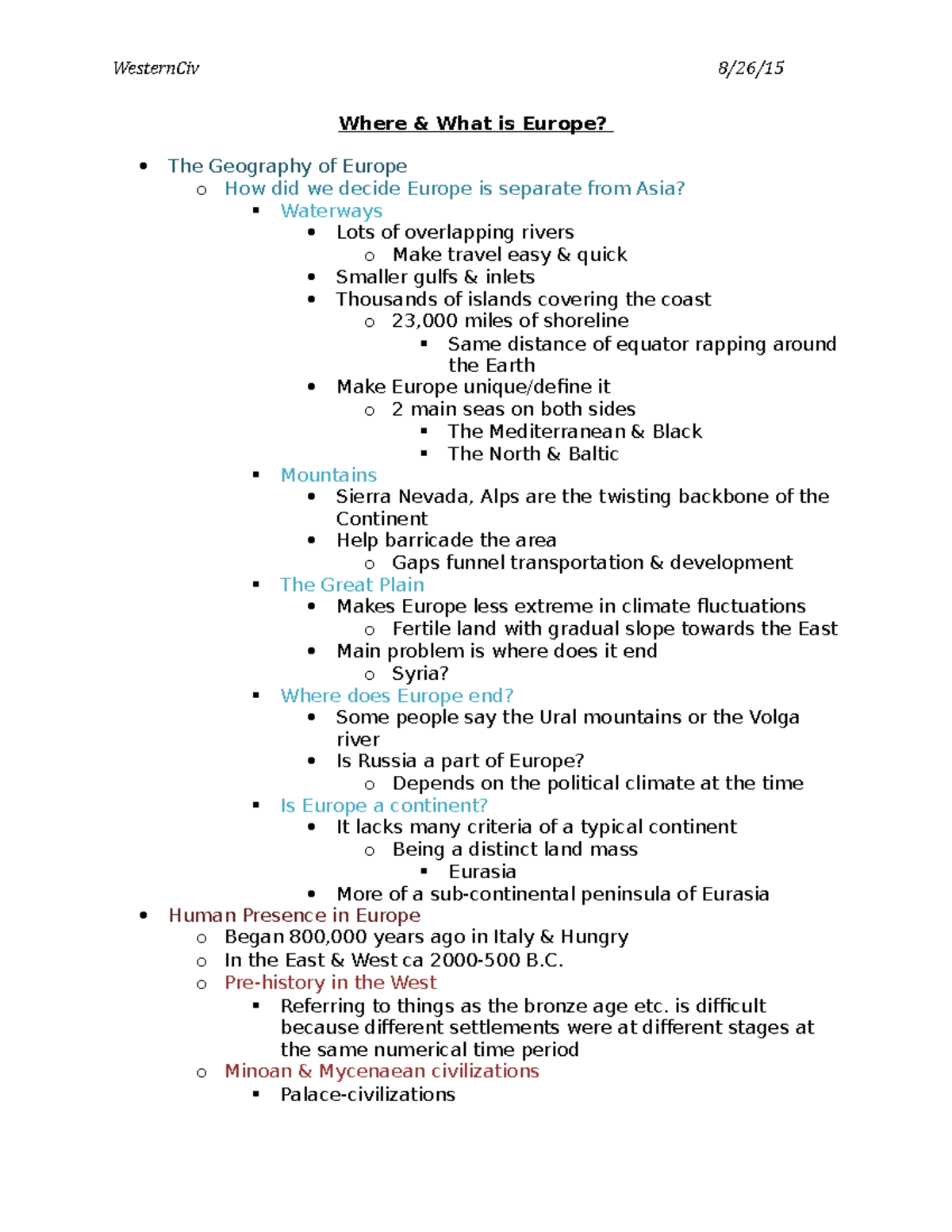 Where & What is Europe - Outline combining book & class notes ...