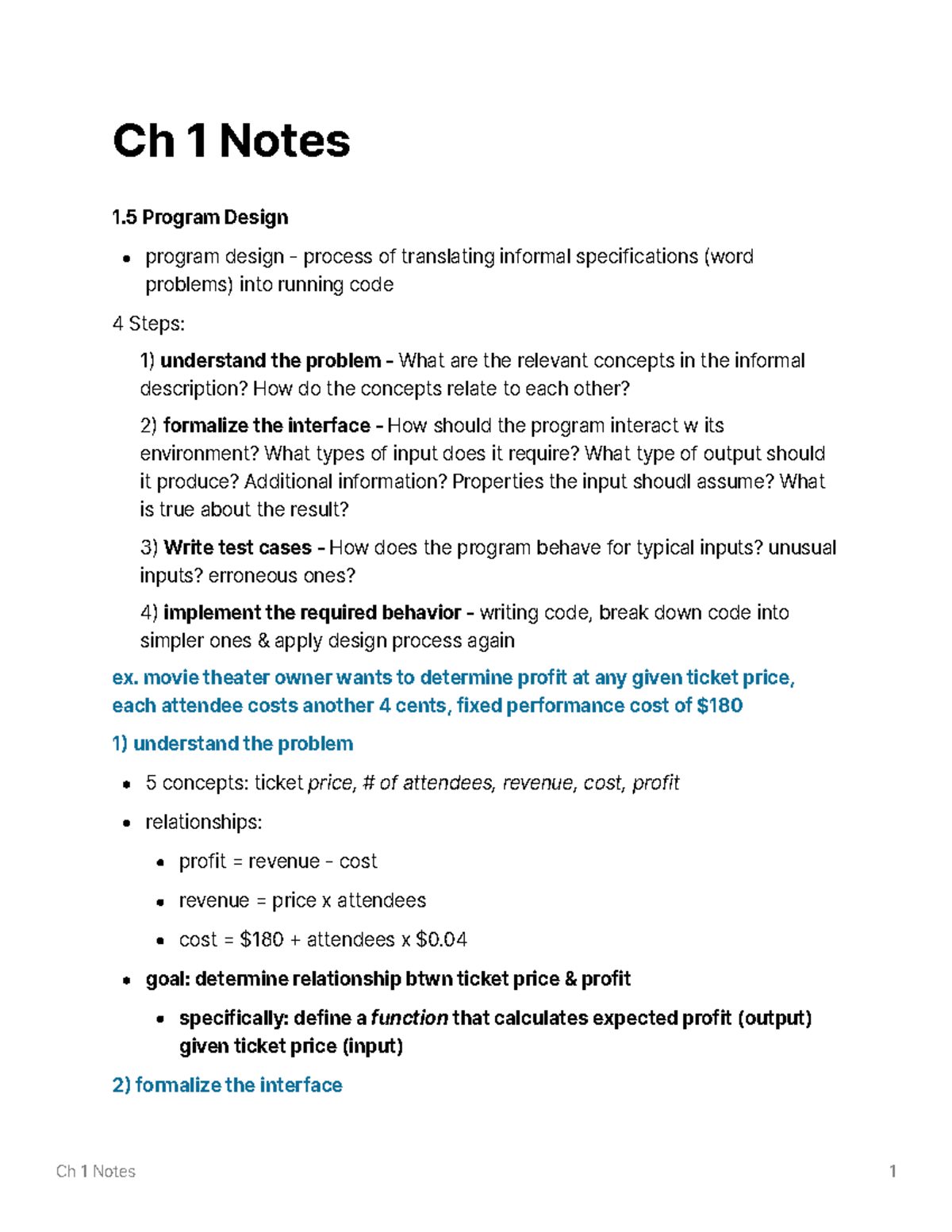 Ch 1 Notes - Program Design - Ch 1 Notes 1 Program Design program ...
