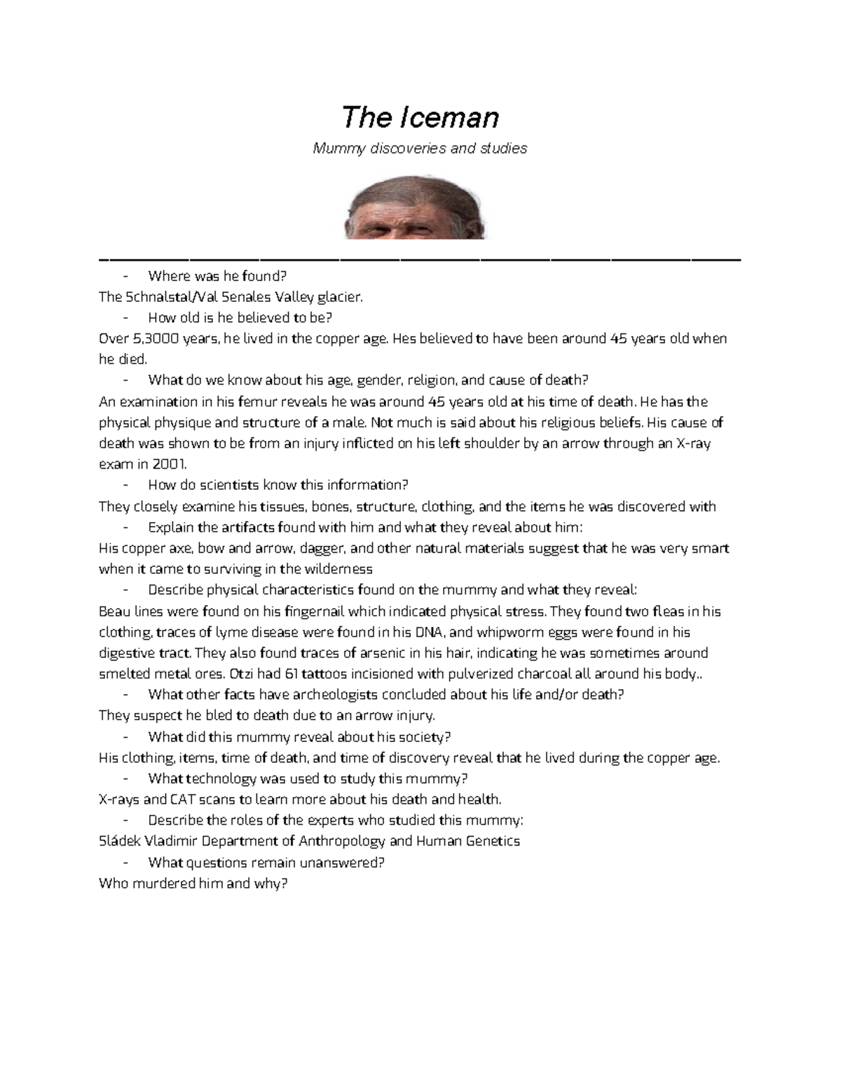 Copy of Module 1 Lesson 4 Mastery Assignment - The Iceman Mummy ...