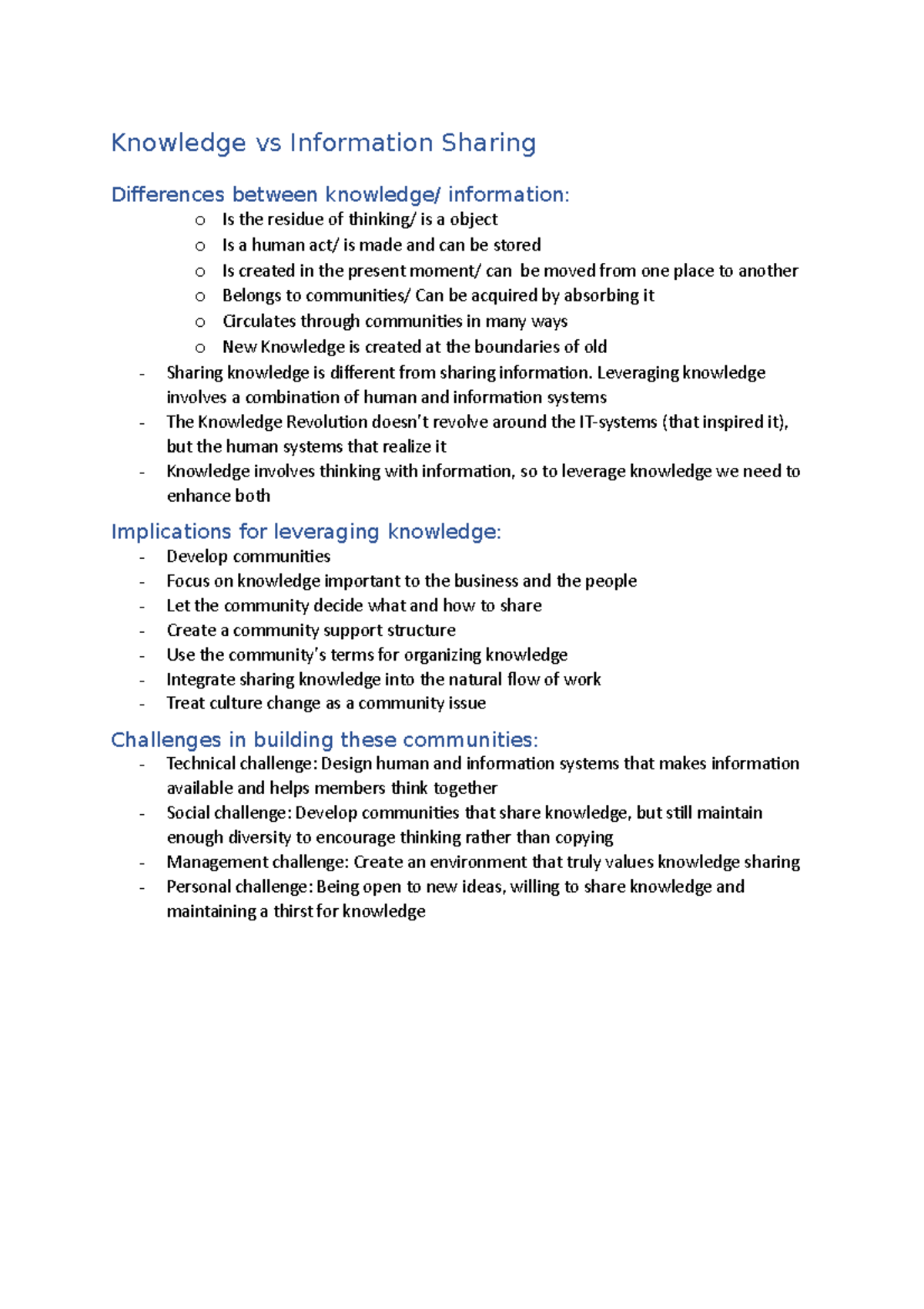 VL03 Zusammenfassung - SS 2019 - Knowledge vs Information Sharing ...