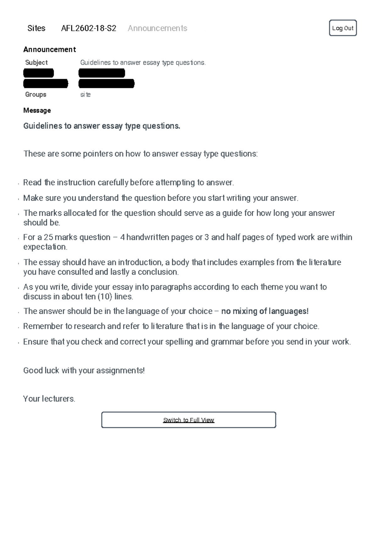 Guidelines to answer essay type questions - Saved By M MOKUOANE ...