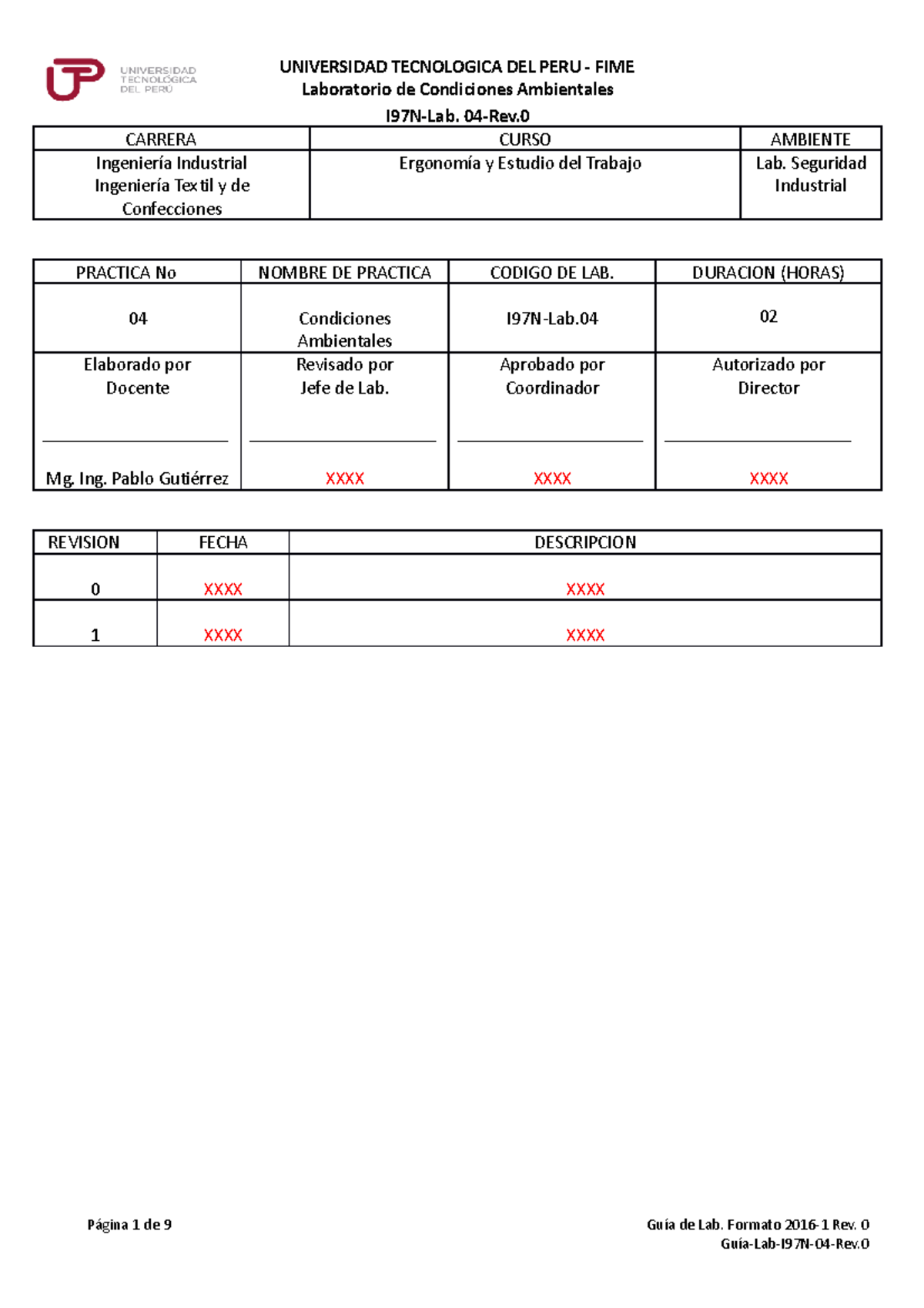 Guía LAB 04 - Condiciones Ambientales (1) - Laboratorio de Condiciones Ambientales I97N-Lab. 04 ...
