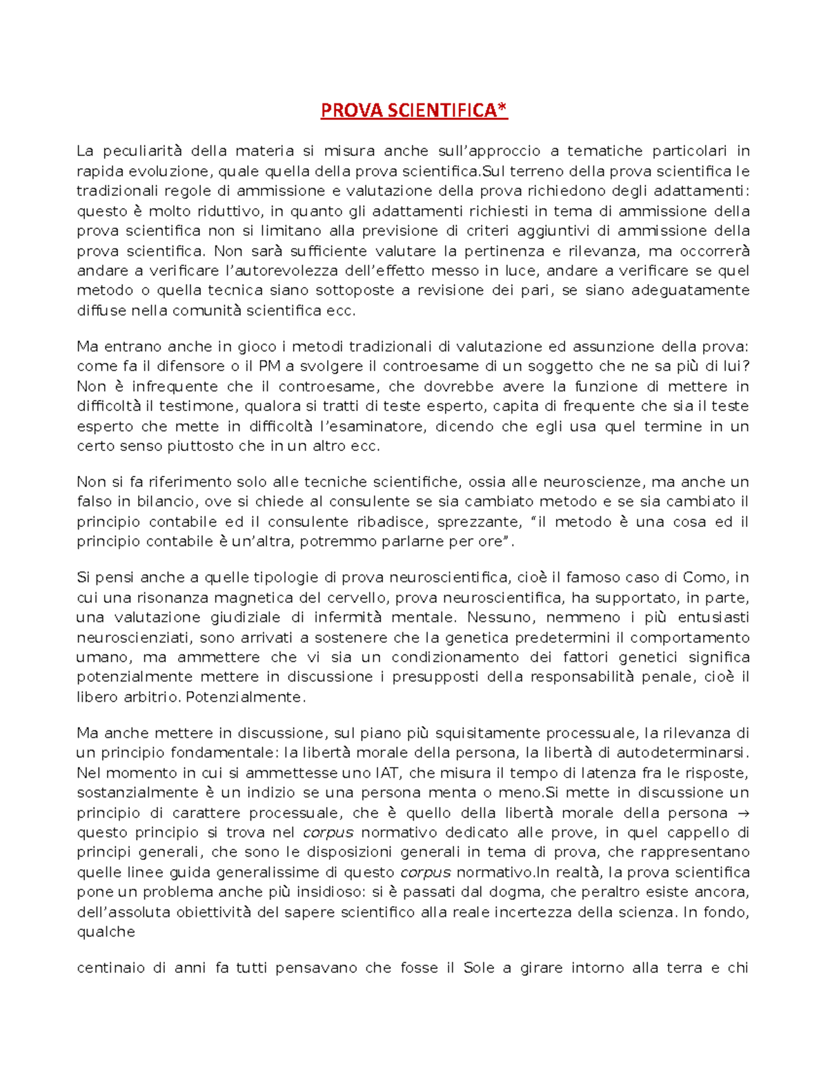 Prova Scientifica - PROVA SCIENTIFICA* La peculiarità della materia si ...