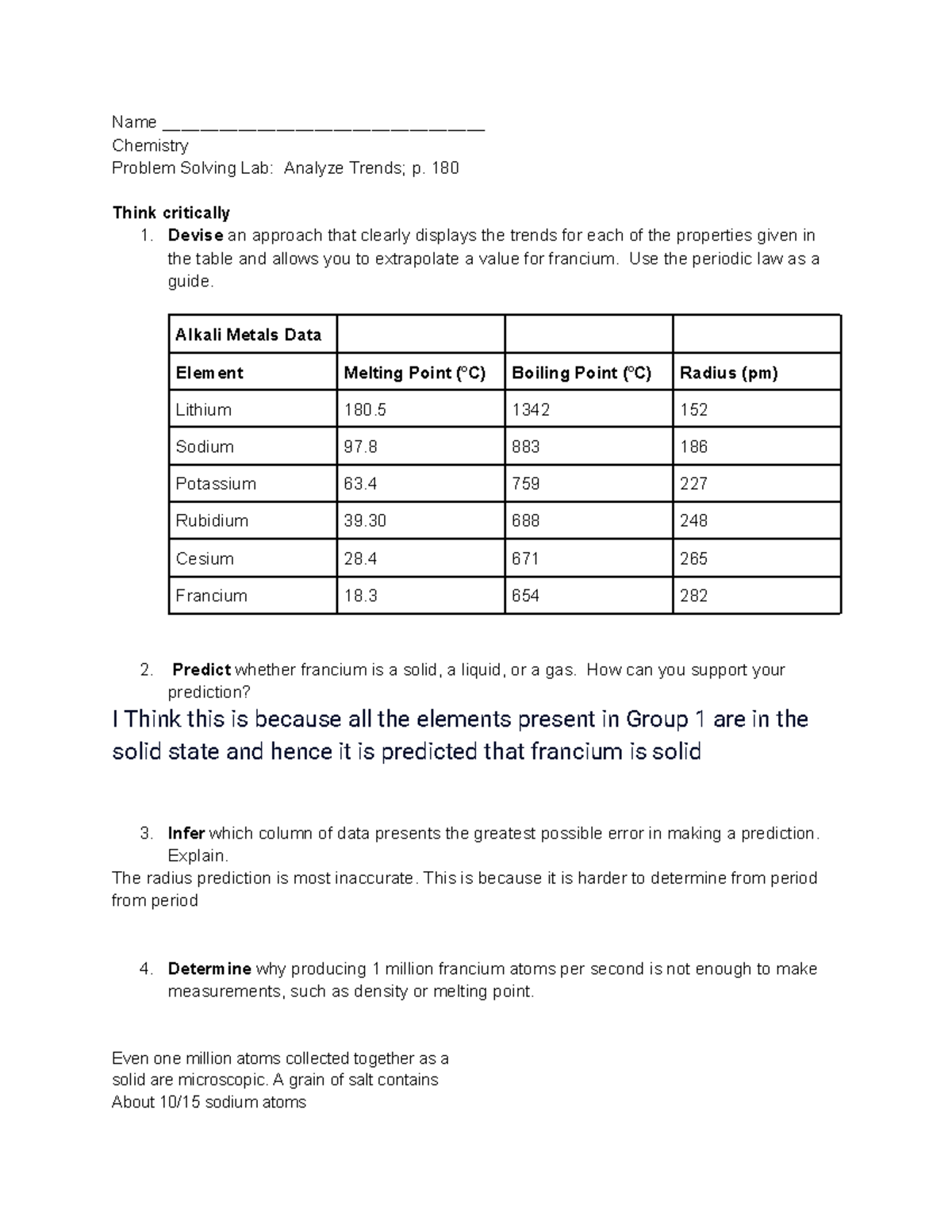Chem Problem Solving Lab P 180 Name Chemistry Problem 8496