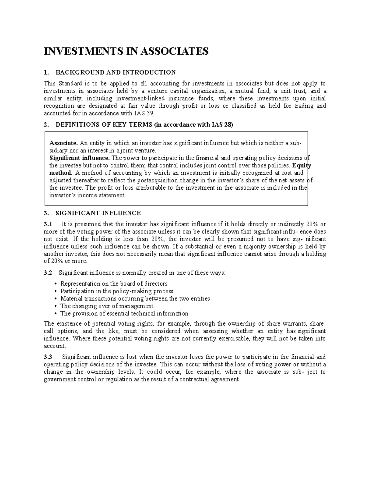 Investments IN Associates - INVESTMENTS IN ASSOCIATES 1. BACKGROUND AND ...