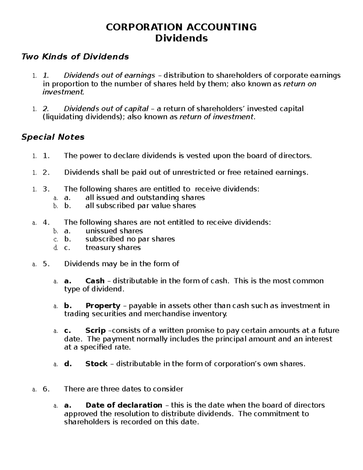 Dividends - Notes practice - CORPORATION ACCOUNTING Dividends Two Kinds ...