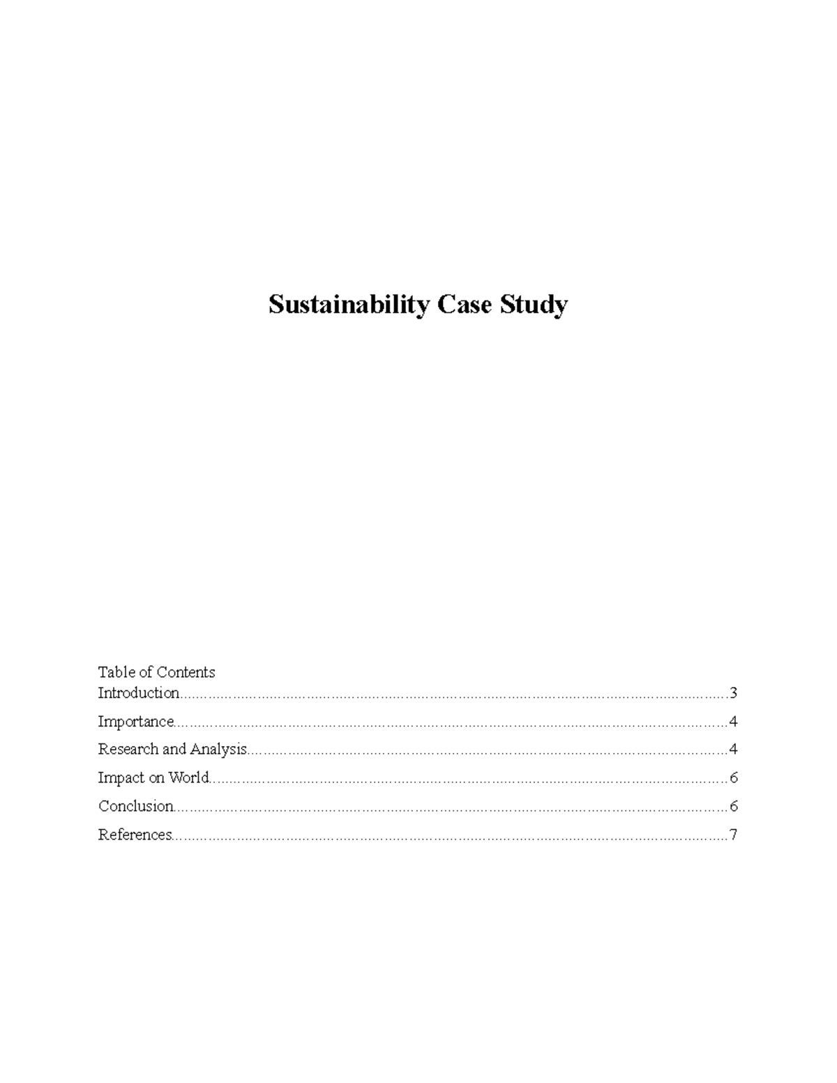 Sustainability Case Study - Sustainability Case Study Table of Contents ...
