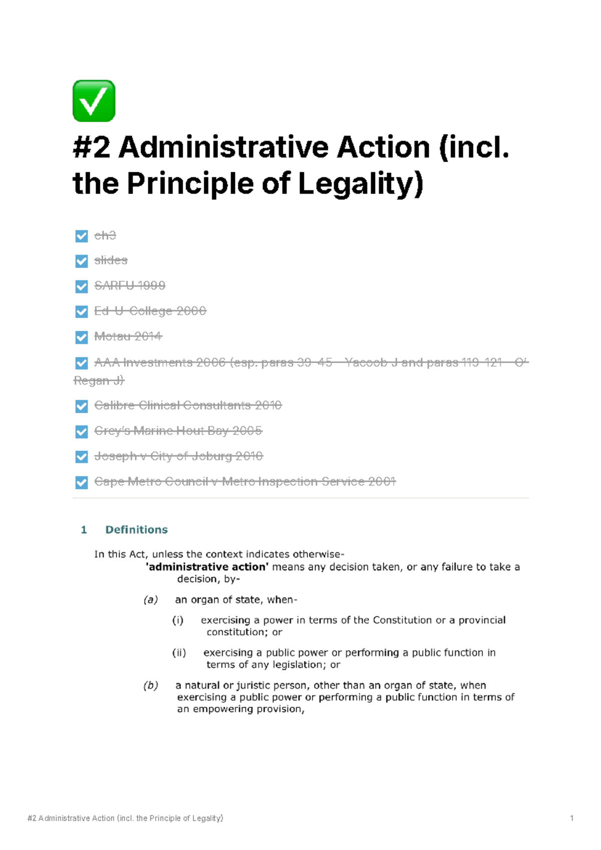 #2 Administrative Action (incl the Principle of Legality) - #2 ...