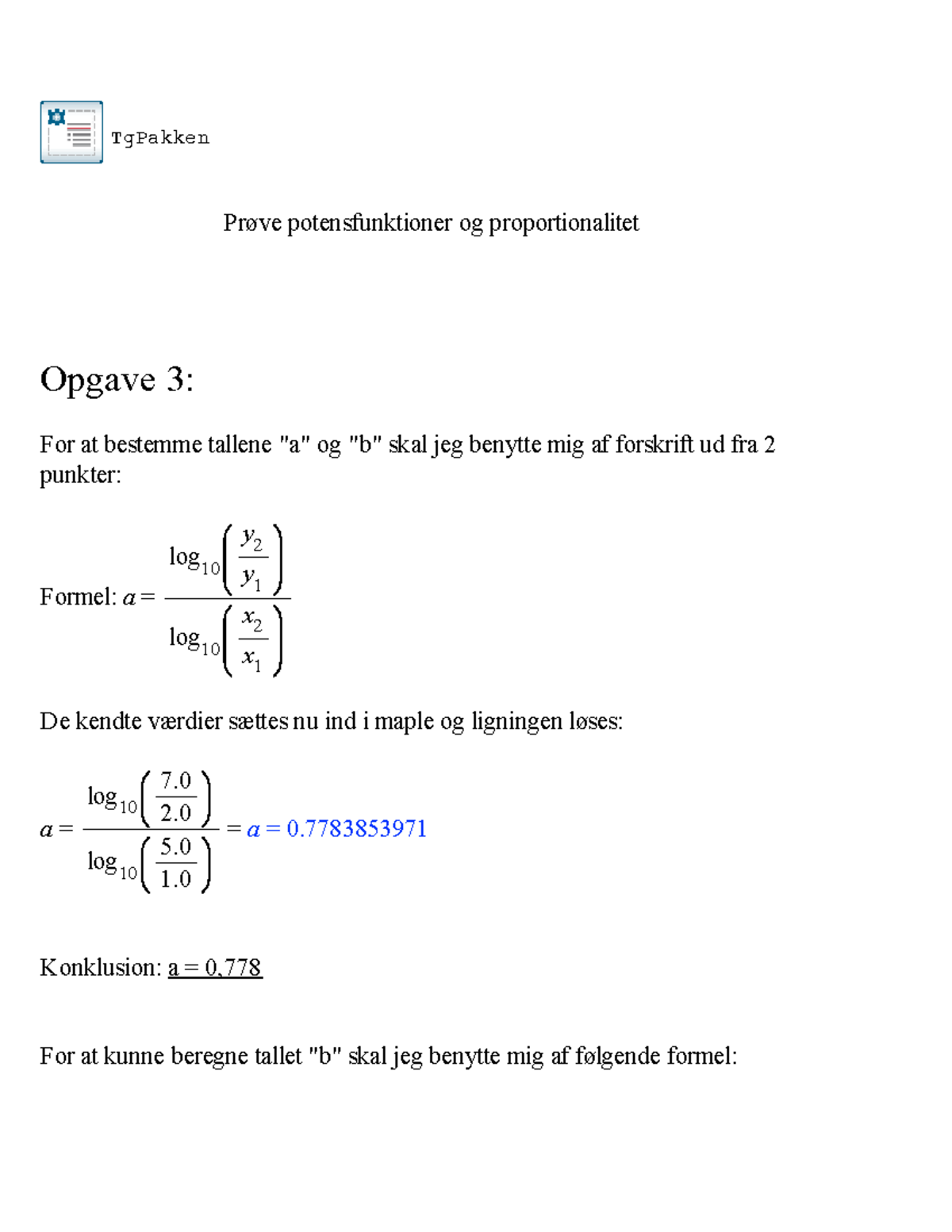 Potensfunktioner og Proportionalitet - TgPakkenTgPakken Prøve ...