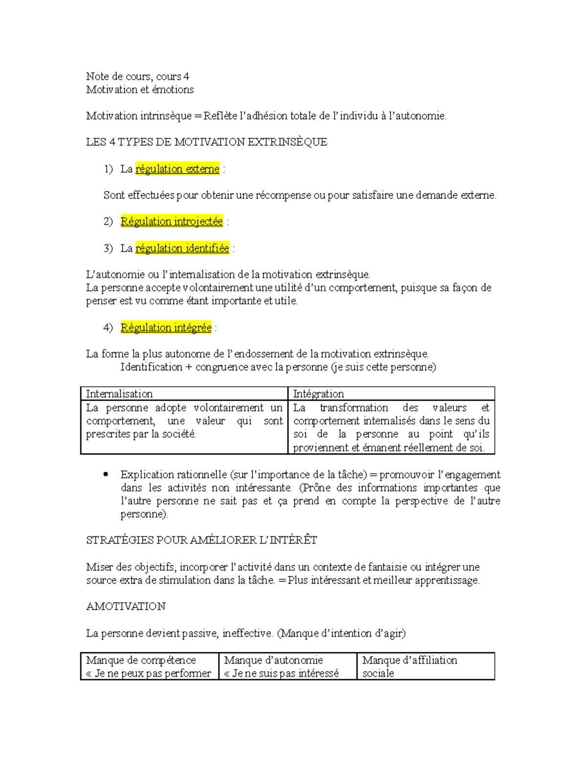 Cours 4 - PSY-1045 Julie Laurin - Note de cours, cours 4 Motivation et ...