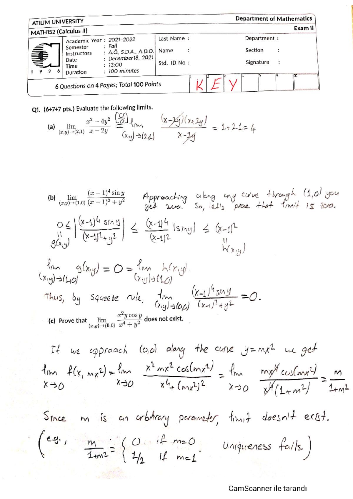 152 M2-Key - 152 M2-Key midterm questions - Mathematics I - Studocu