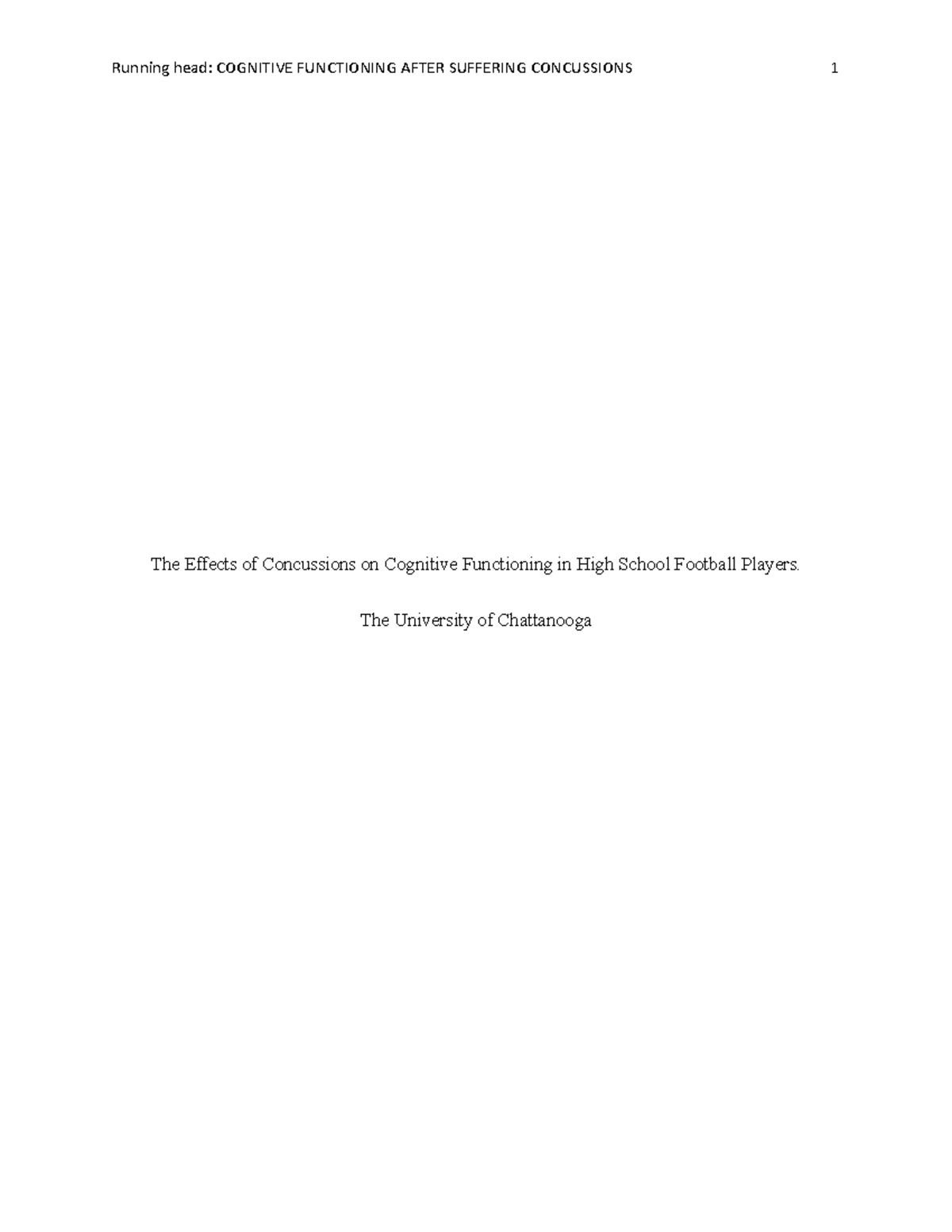 Cognitive Functioning after Suffering Concussions on High School ...