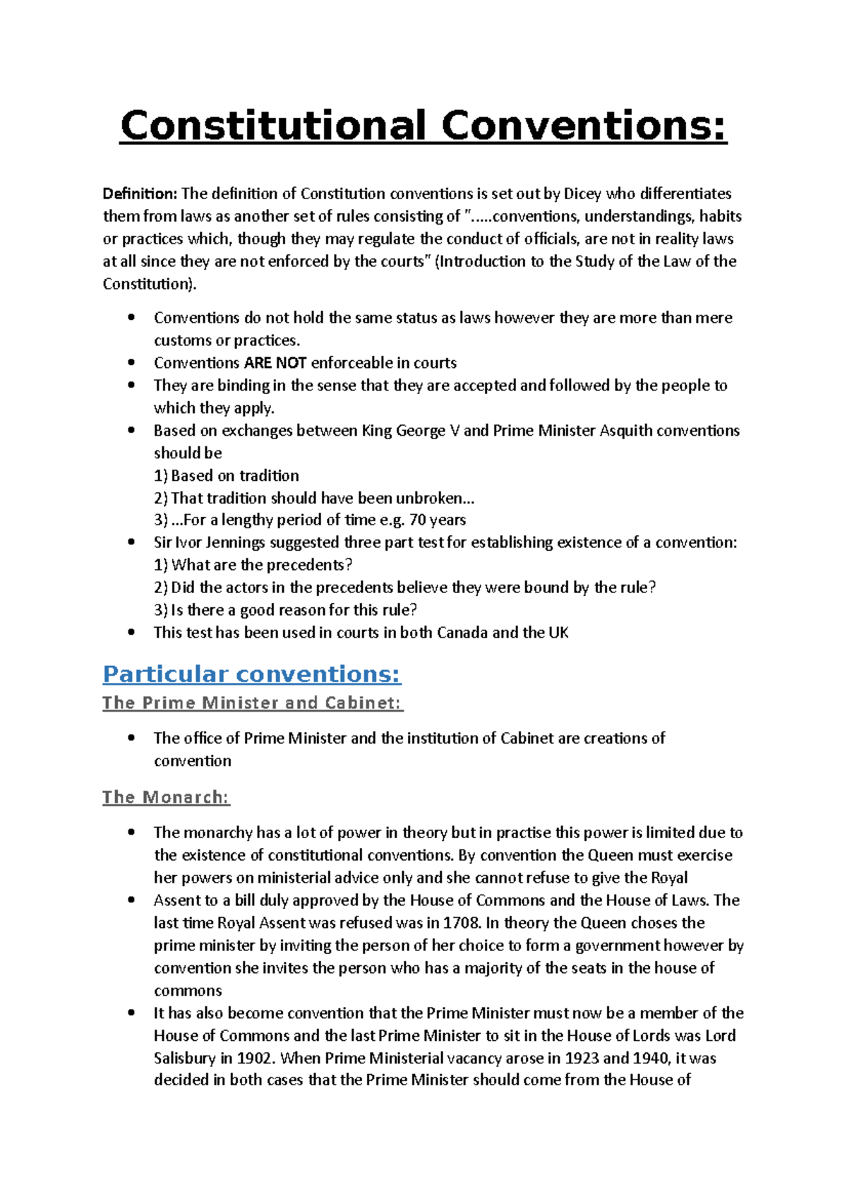 Constitutional Conventions - Conventions do not hold the same status as ...