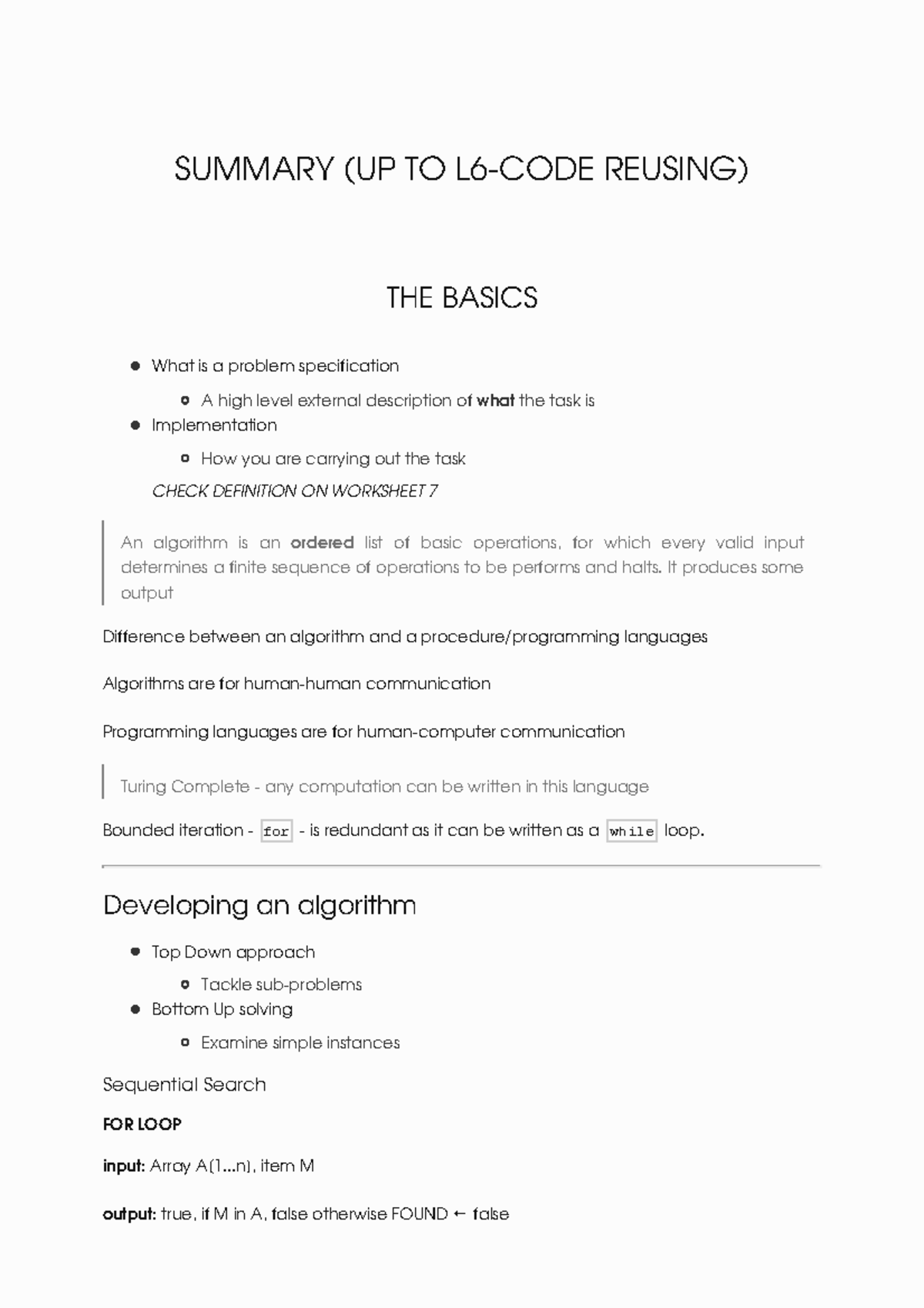 Summary - SUMMARY (UP TO L6-CODE REUSING) THE BASICS What is a problem ...