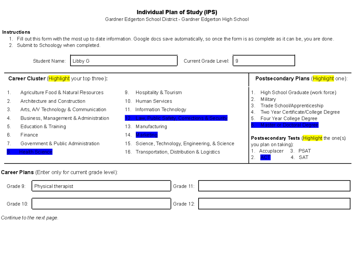 Copy of Liberty Gann - Individual Plan of Study (IPS) Form - 13135628 ...