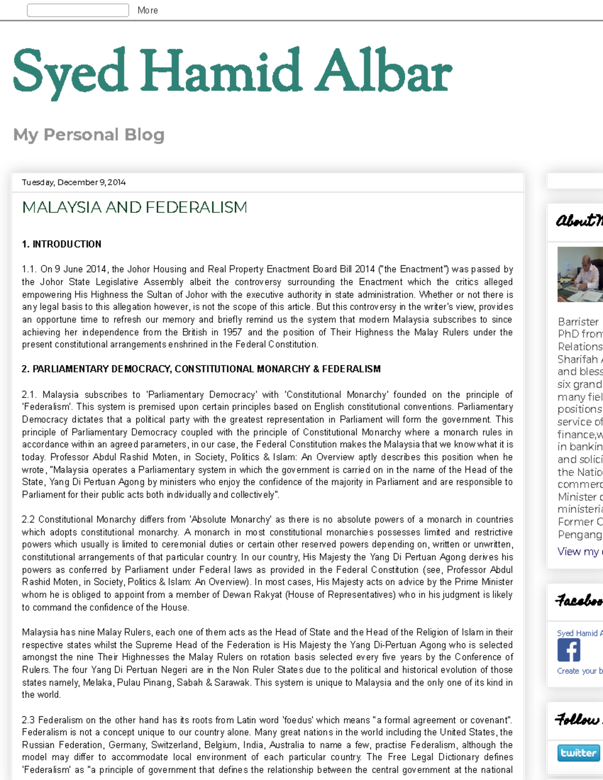 Syed Hamid Albar Malaysia AND Federalism - My Personal Blog Syed Hamid ...