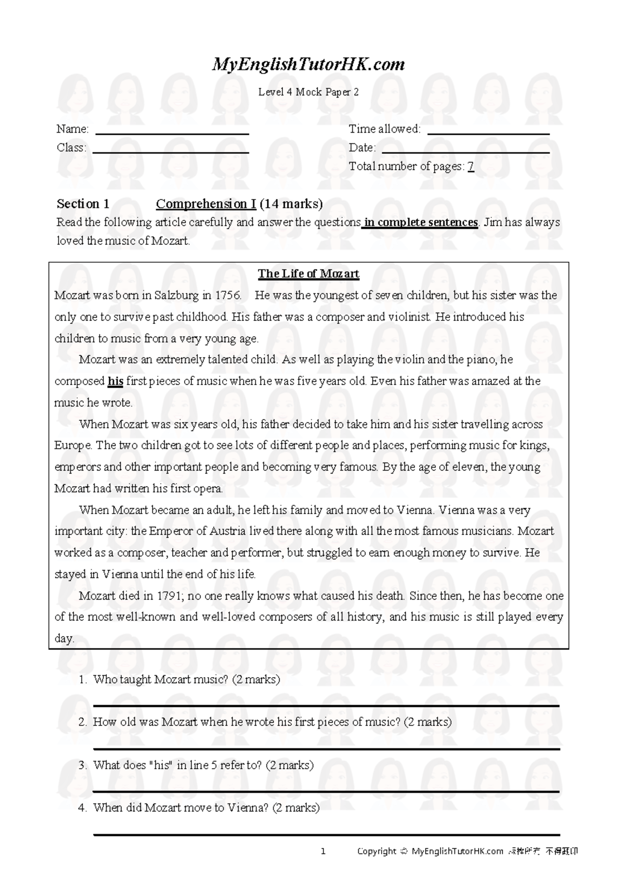 Year 4 English Paper 2 - ///// - MyEnglishTutorHK Level 4 Mock Paper 2 ...