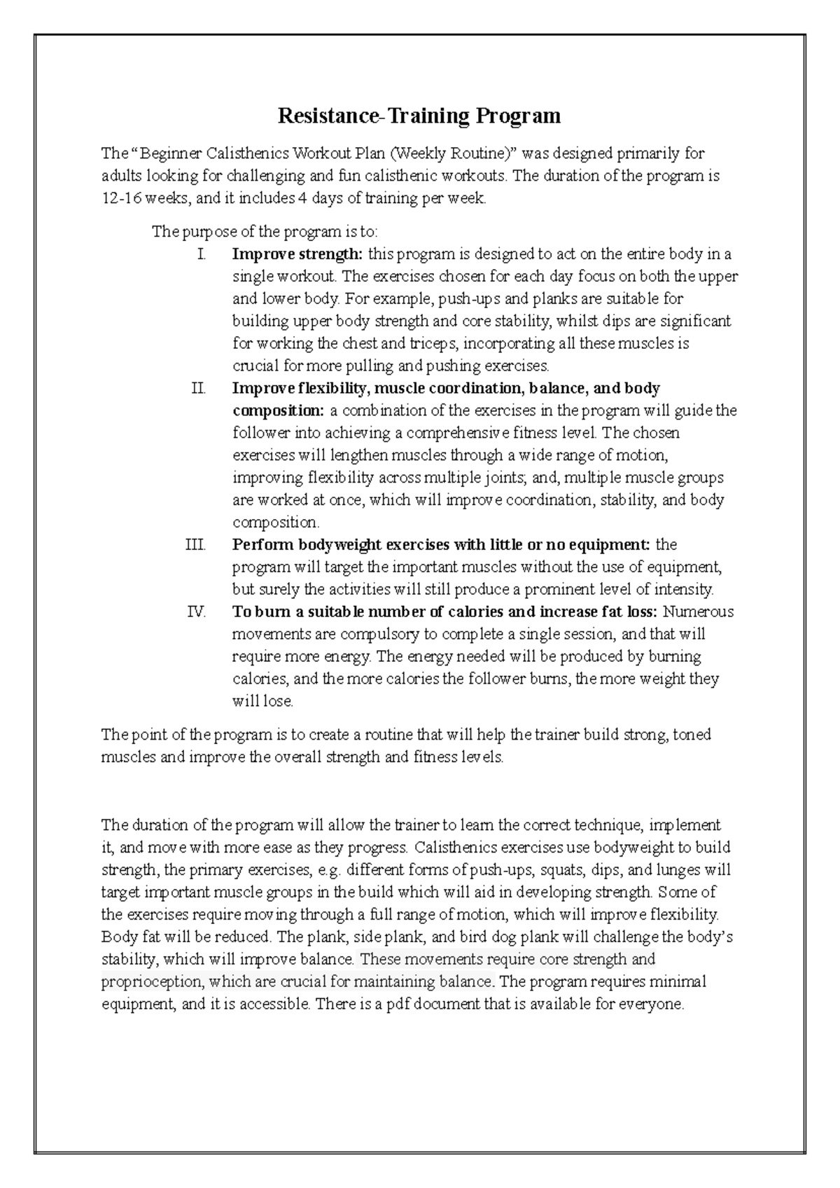 Reviewing an online training program - Resistance-Training Program The ...