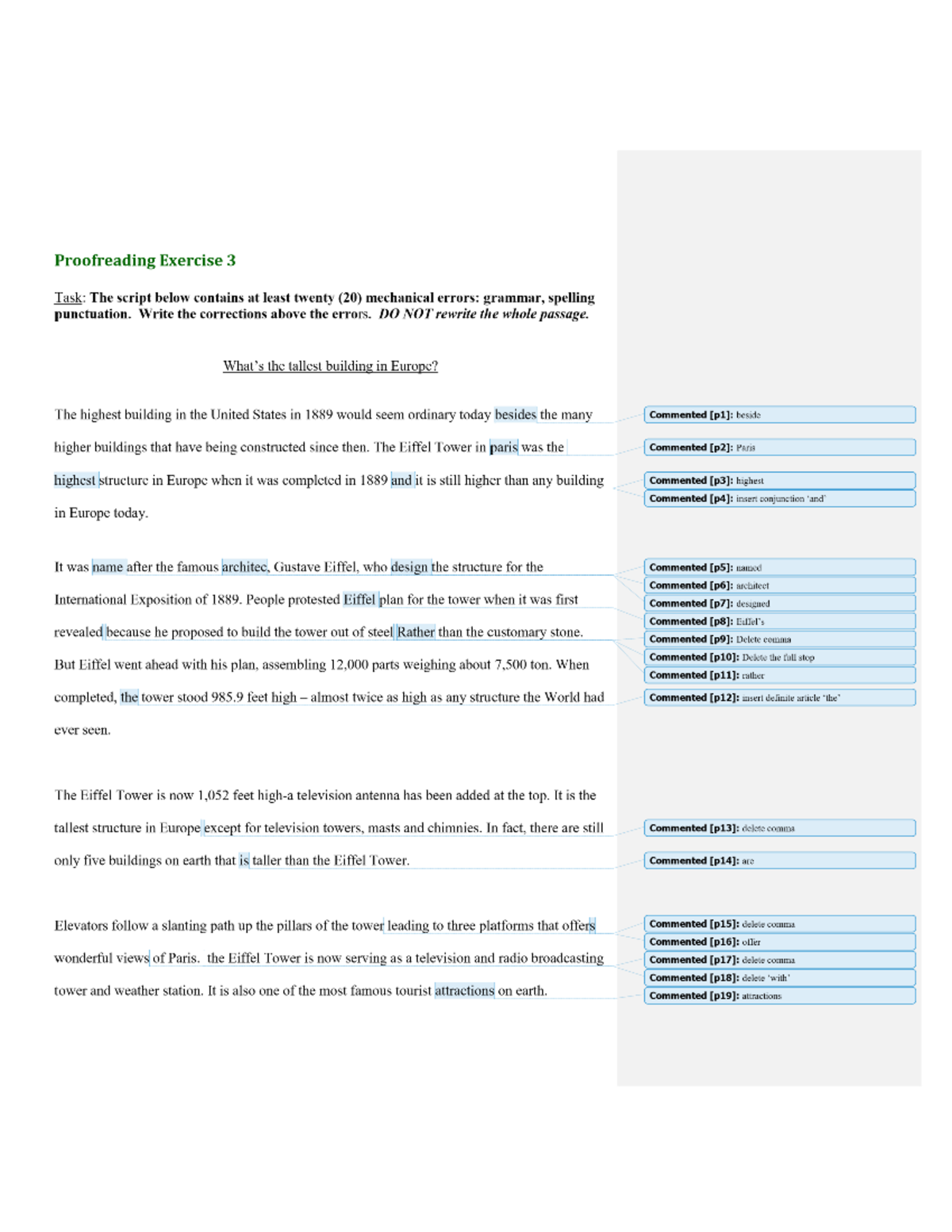 Self-Assessment Answers (Week 10) - Proofreading Exercise 3 - English for Academic - Studocu