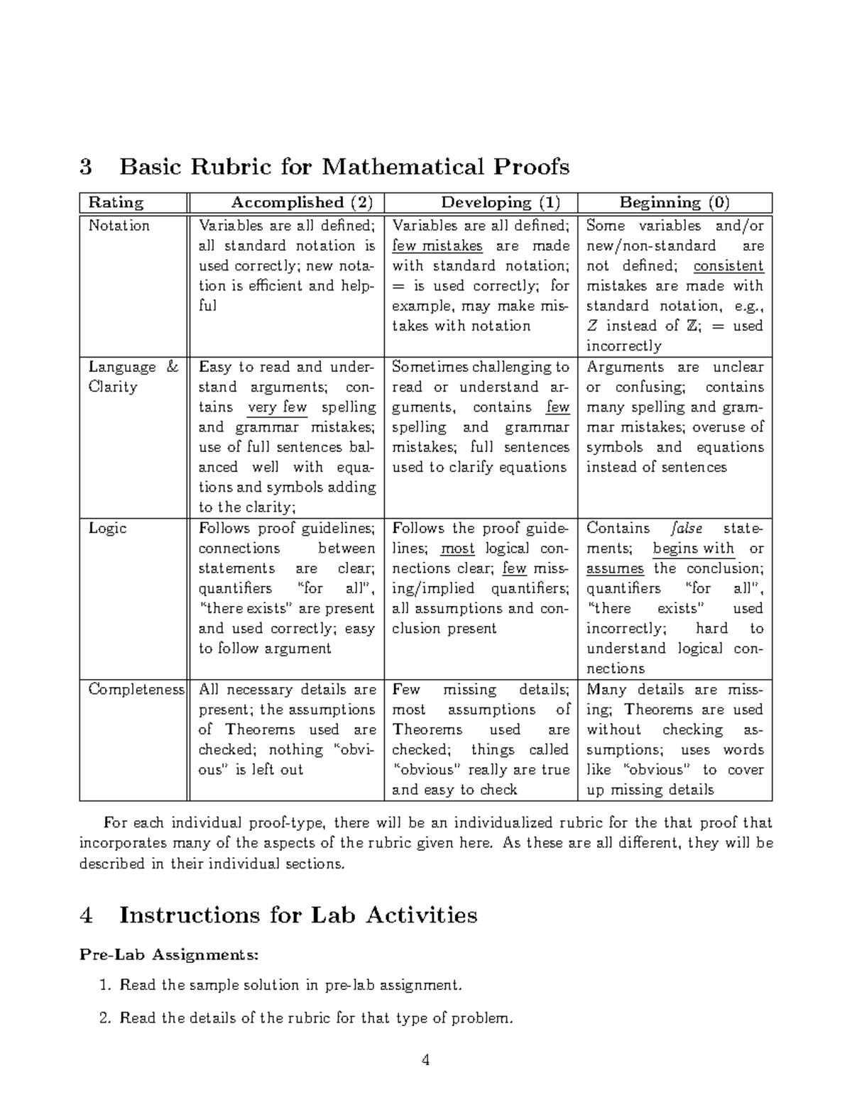 Instrucotion to MATH 1240 Labs4 - 3 Basic Rubric for Mathematical ...