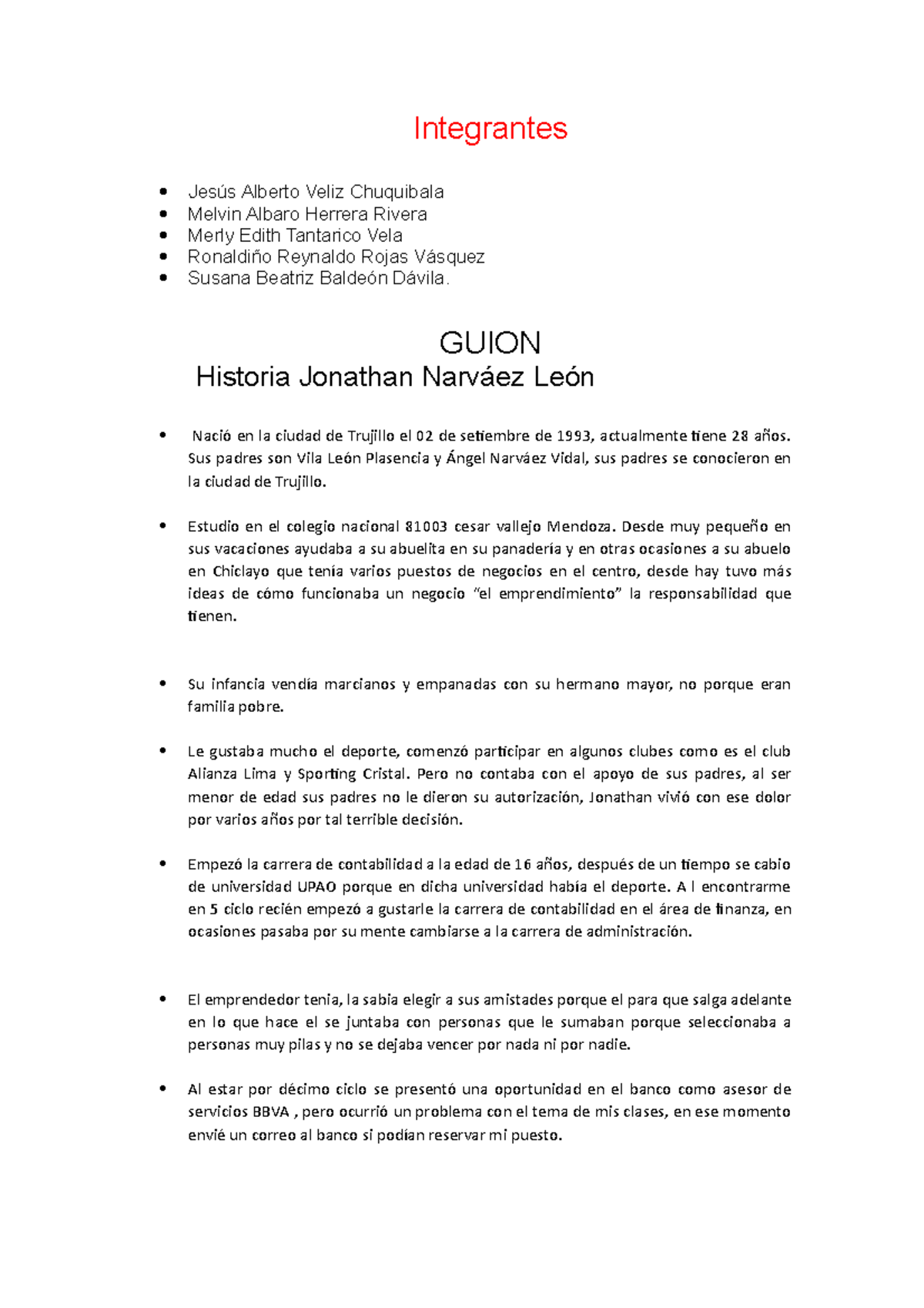 Guion DEL Emprendedor Exitoso - Integrantes Jesús Alberto Veliz ...