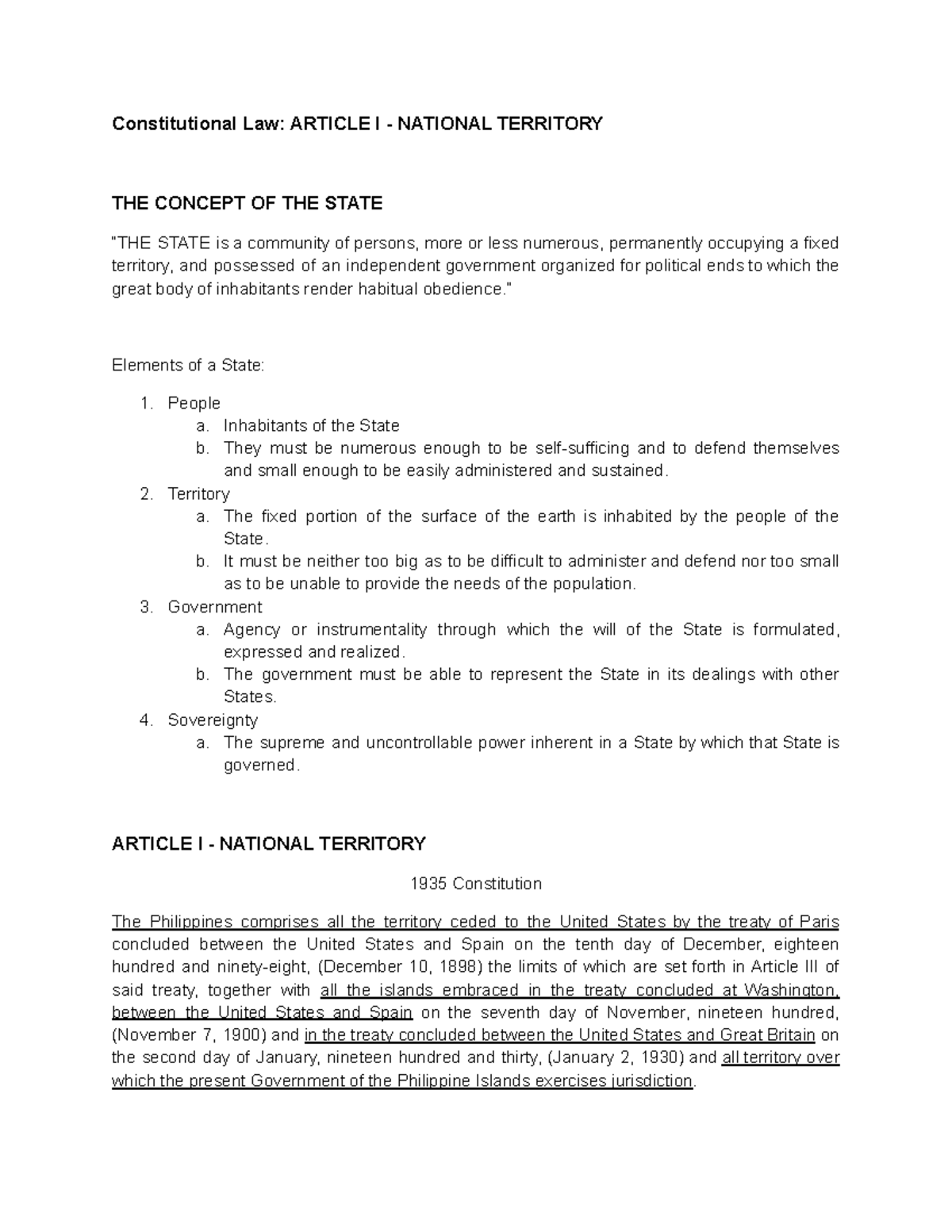 Constitutional Law Article I Notes - Constitutional Law: ARTICLE I ...