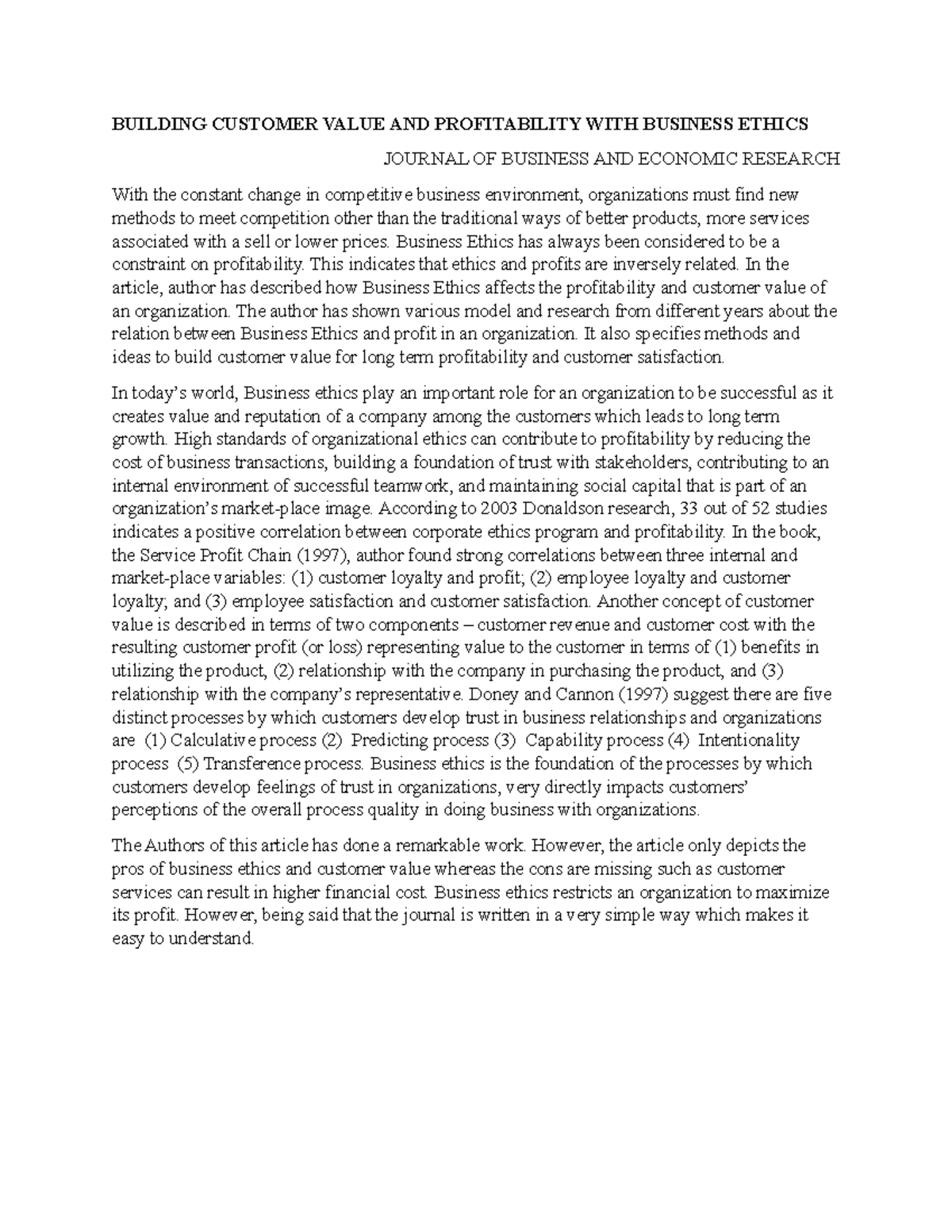 Short Paper - PROJECT ON BUILDING CUSTOMER SERVICE - MKTG 321 - TAMU ...