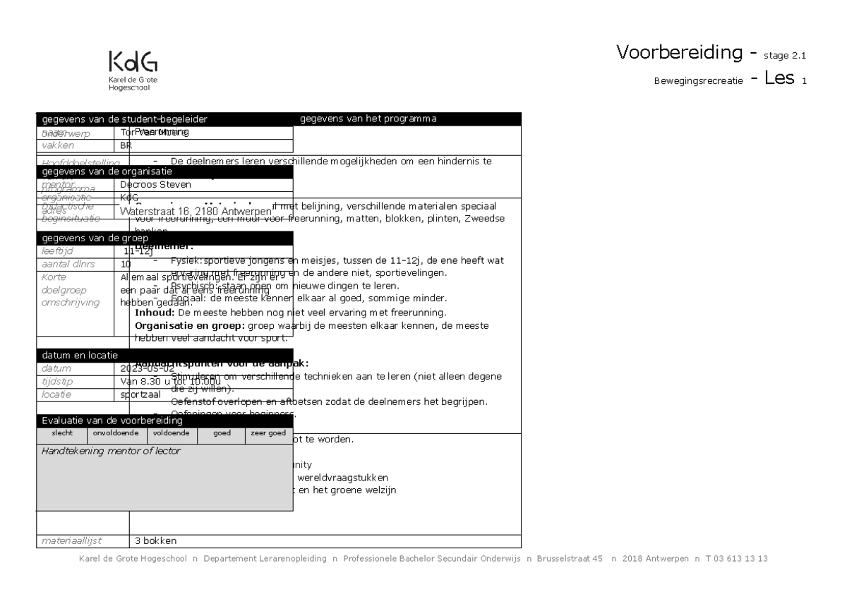 Freerunning BR Examen 2 mei - Voorbereiding - stage 2 ...