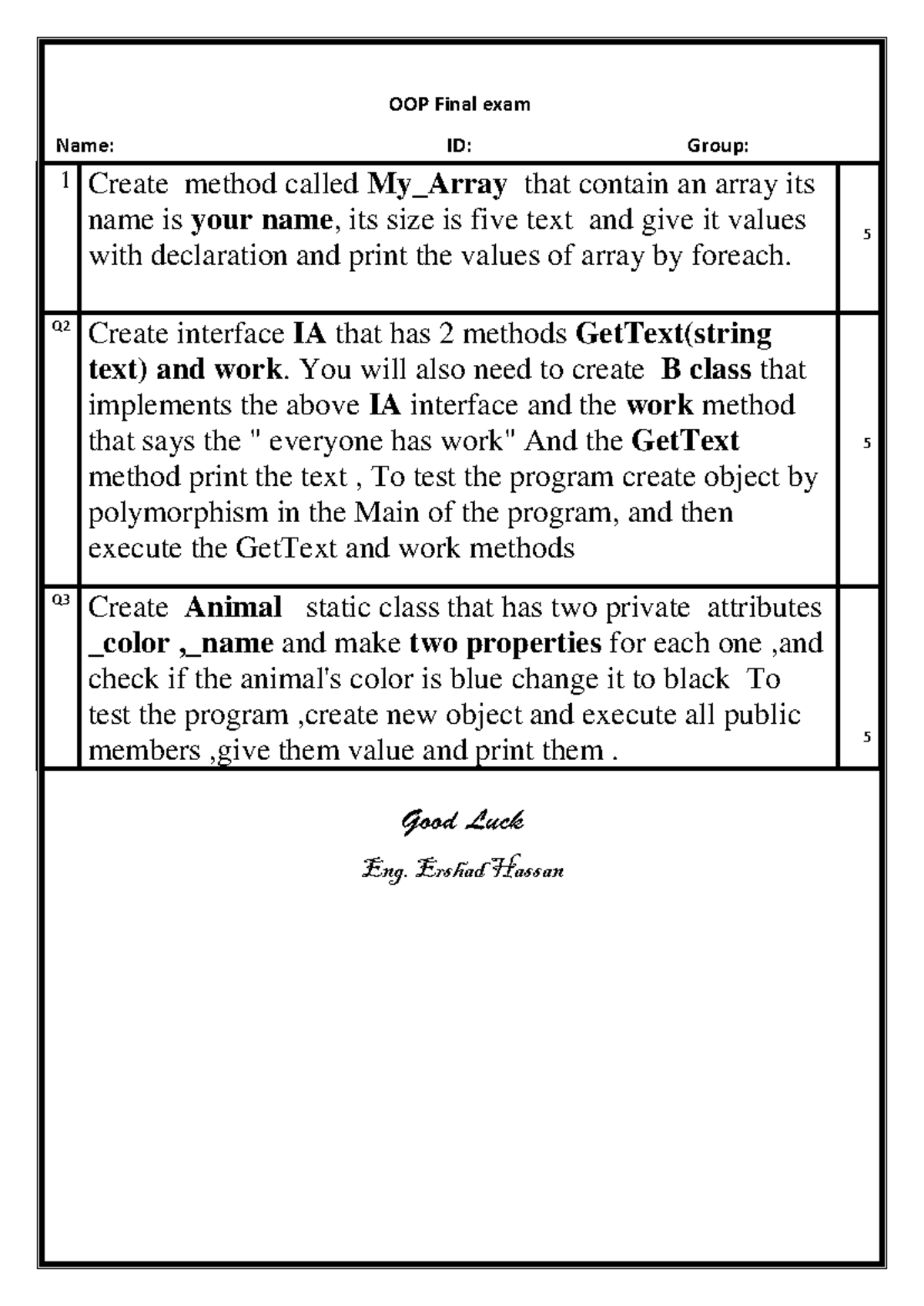 Summary of computer networking - OOP Final exam Name: ID: Group: Eng ...