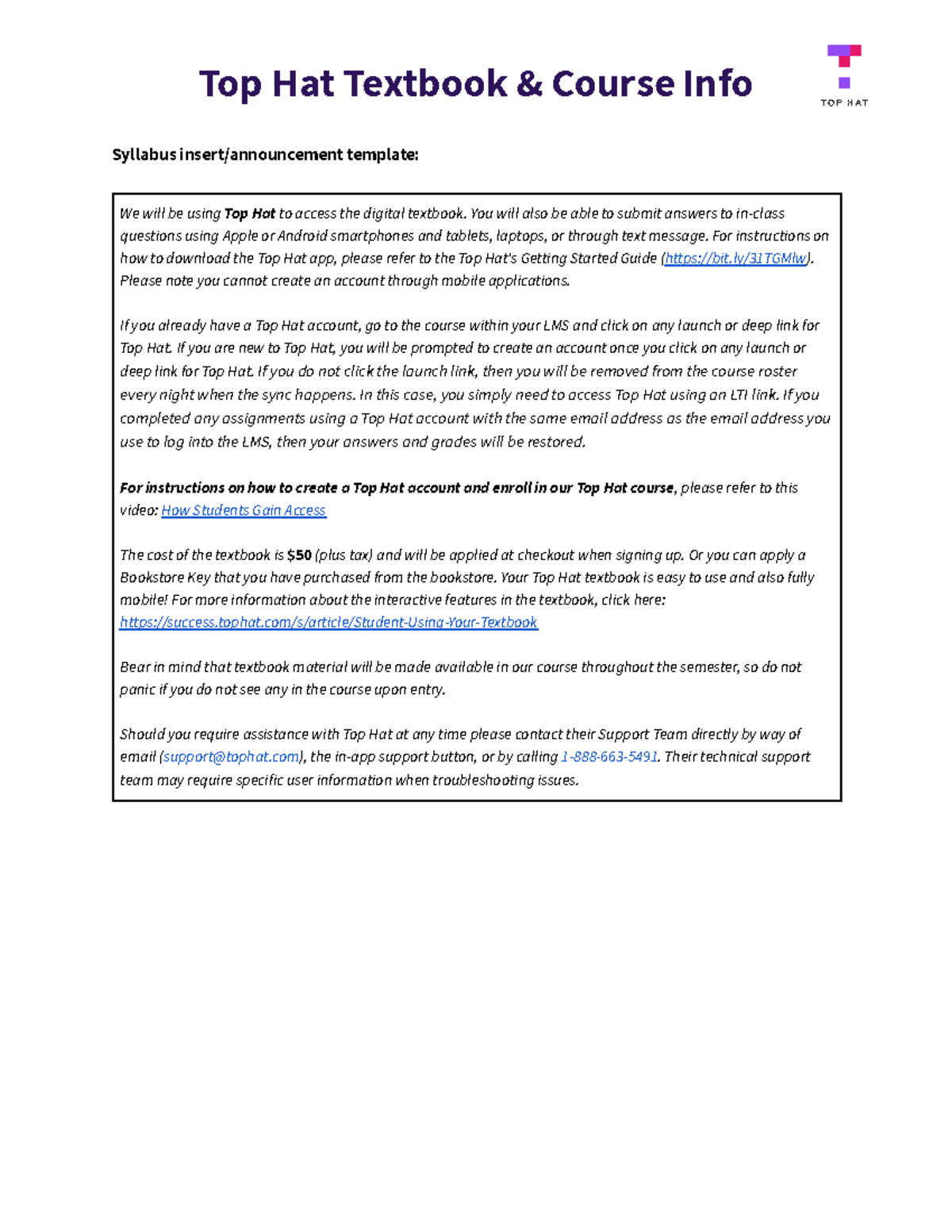 Top Hat Textbook Course Information UCW - Syllabus insert/announcement ...