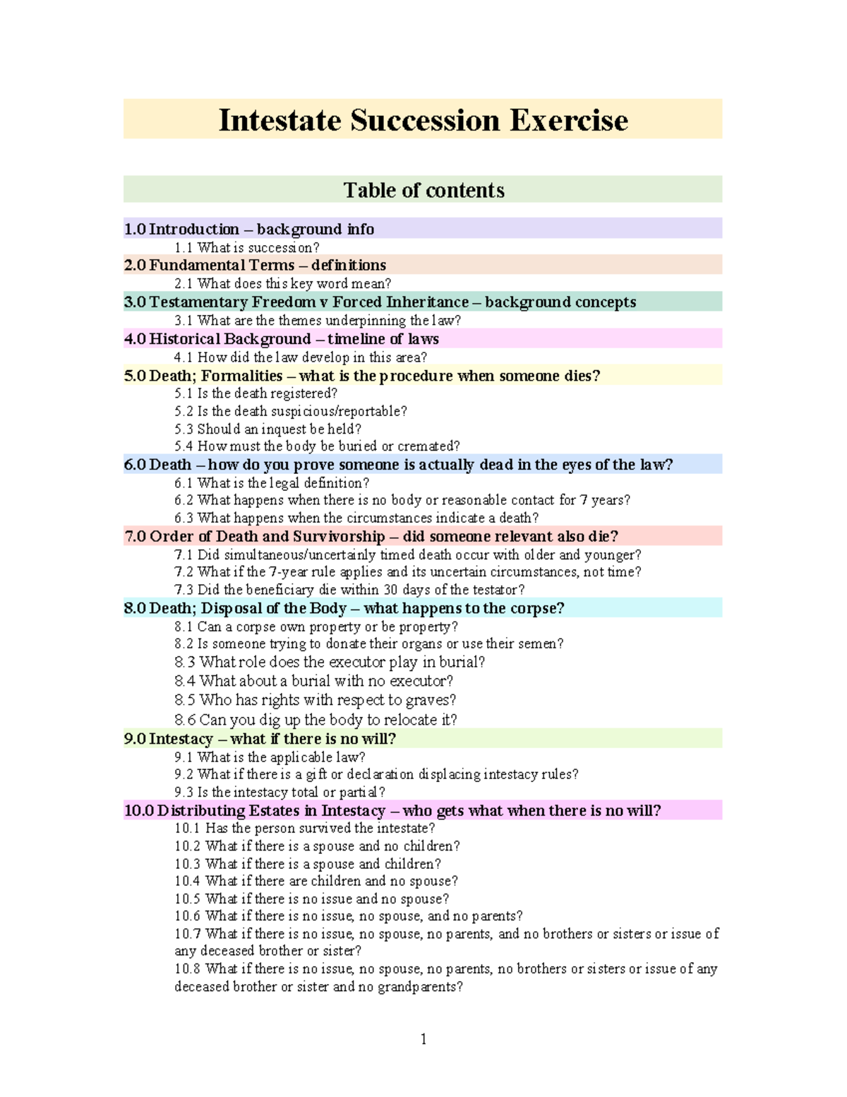 Intestate Succession Exam - Intestate Succession Exercise Table of ...