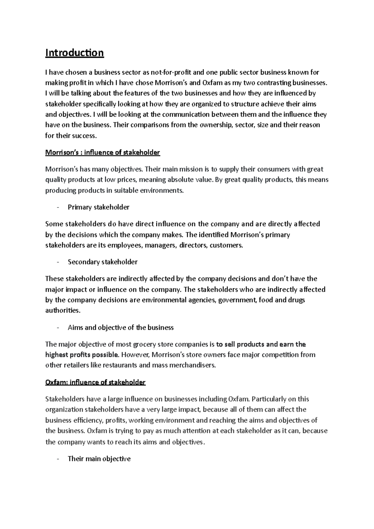 Contrasting businesses - I will be talking about the features of the ...