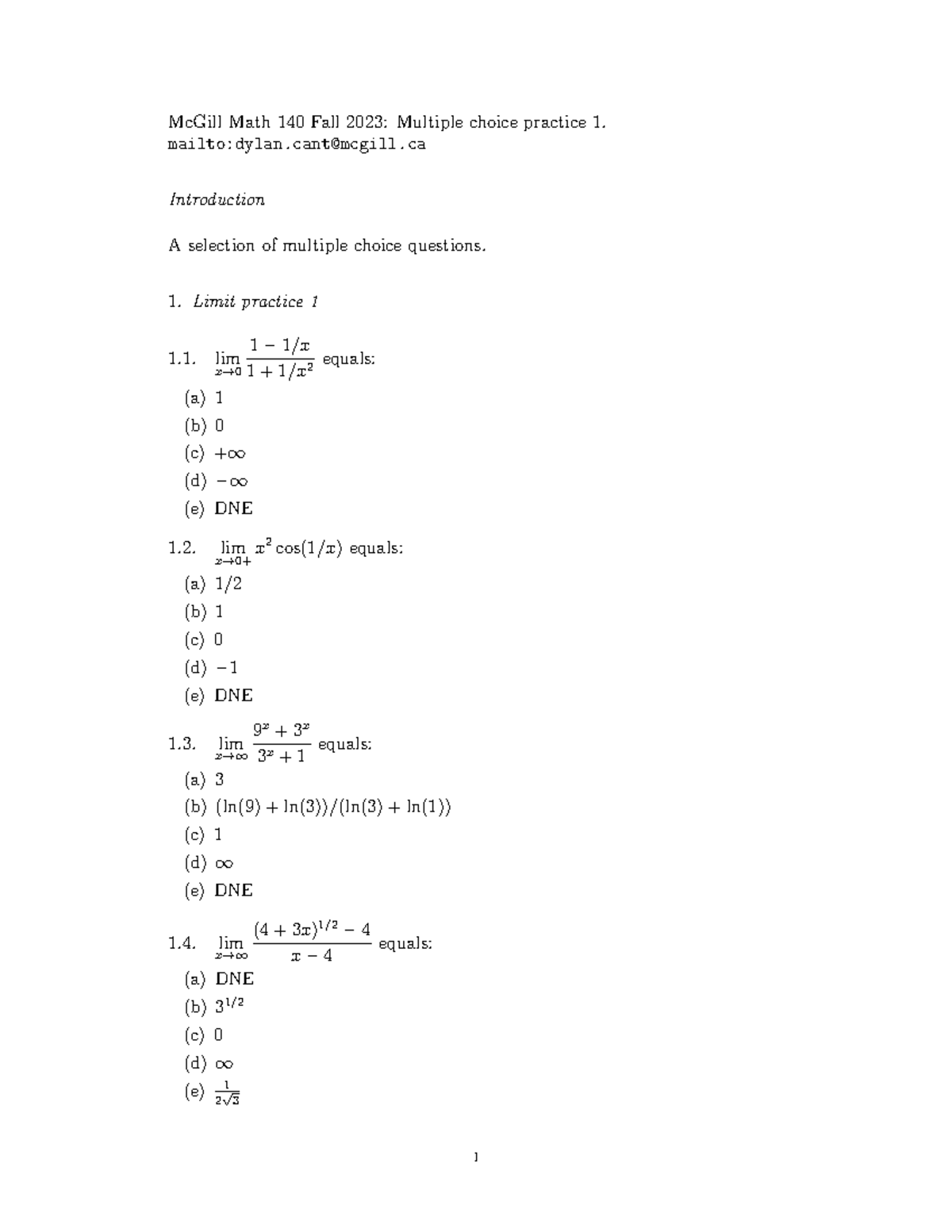 Mc-worksheet-1 - Practice problems - McGill Math 140 Fall 2023 ...
