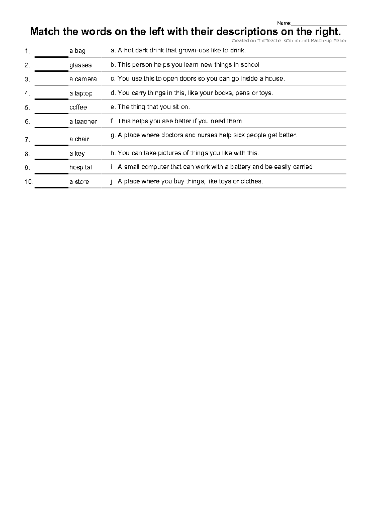 Matching - Match the words on the left with their descriptions on the ...
