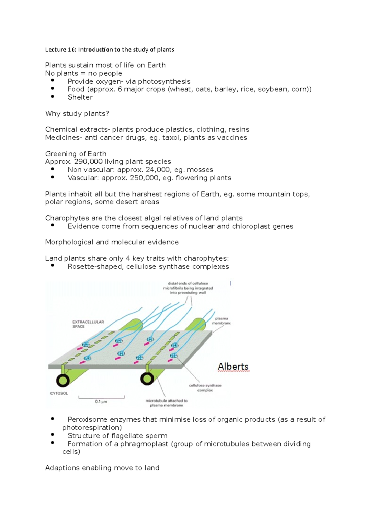Lecture notes, lectures 16- 20 - plants - Lecture 16: Introduction to ...