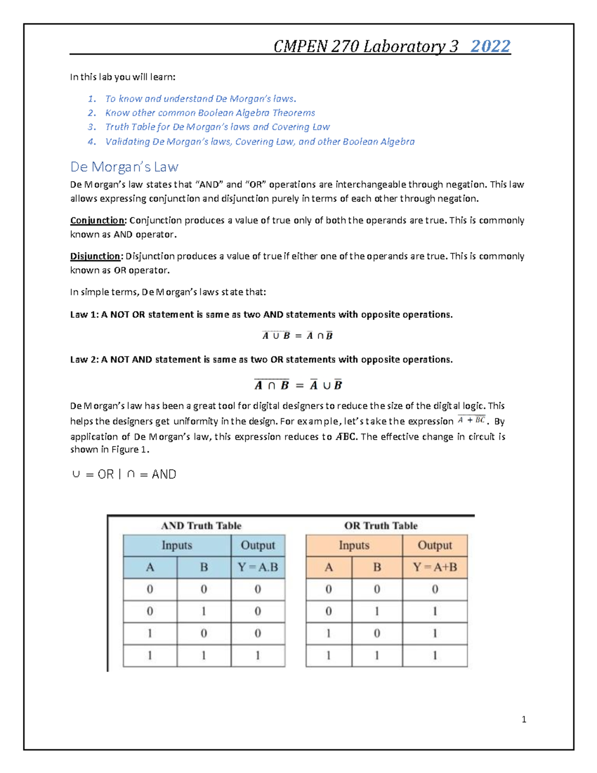 CMPEN 270 FA22 - Lab 3 - lab - In this lab you will learn: To know and understand De Morgan’s ...