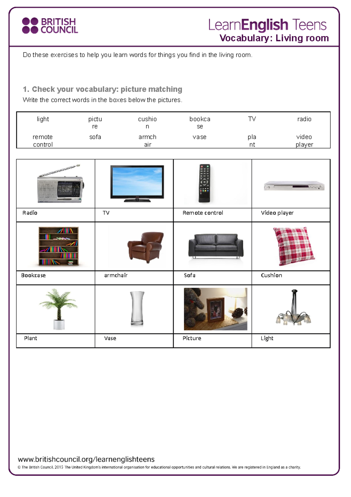 Living room - exercises-convertido - Vocabulary: Living room Do these ...