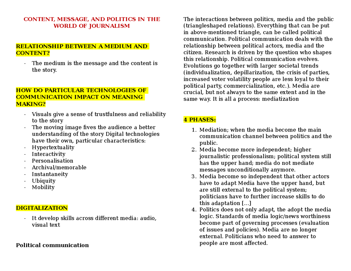 Content, Message, and Politics in the World of Journalism - AB ...