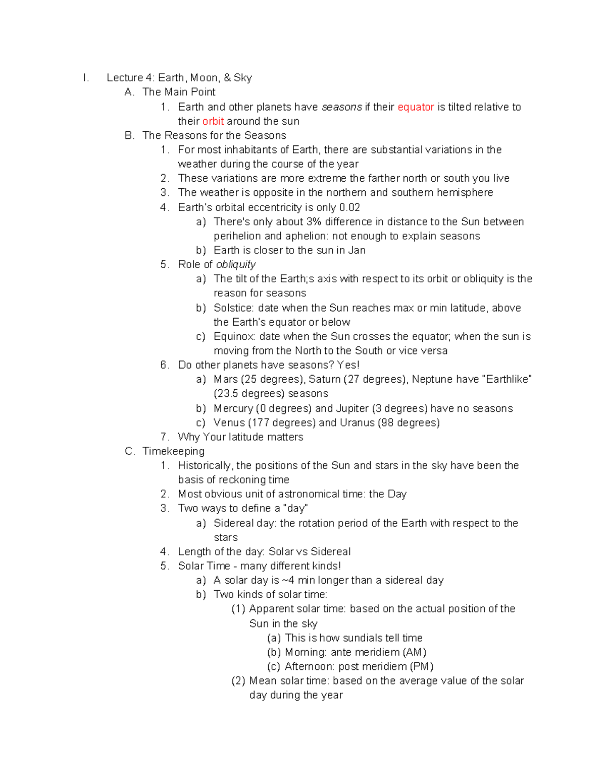 Lecture 4 Earth, Moon, & Sky - I. Lecture 4: Earth, Moon, & Sky A. The ...
