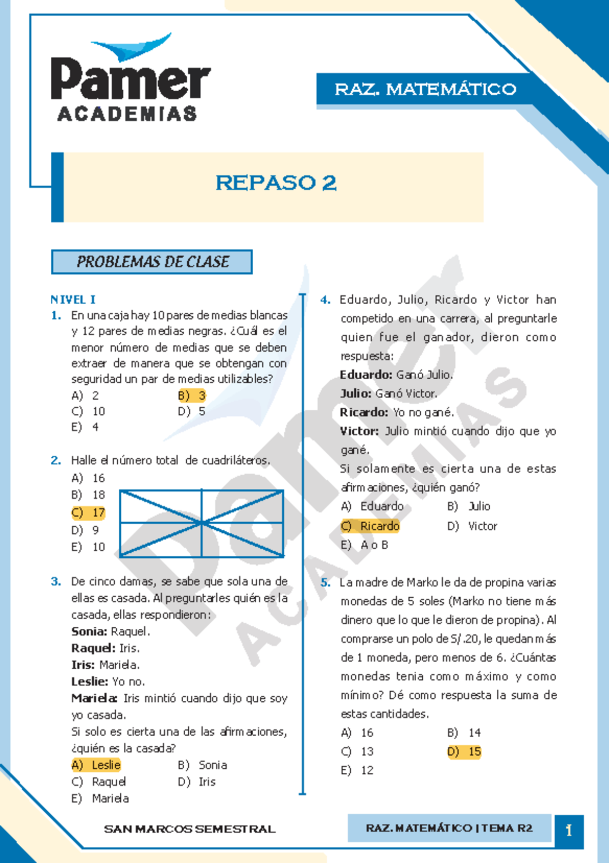 RM R2 - Es razonamiento matemático - 1 RAZ. MATEMÁTICO REPASO 2 OSSEMES SANMARCTRAL TICO|TEMAR 2 ...