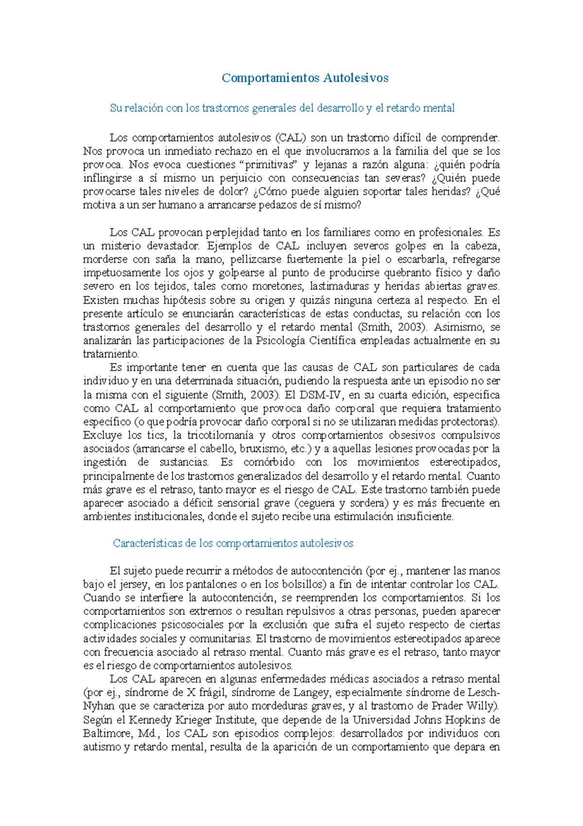 Comportamientos Autolesivos metodo ABA - Comportamientos Autolesivos Su ...