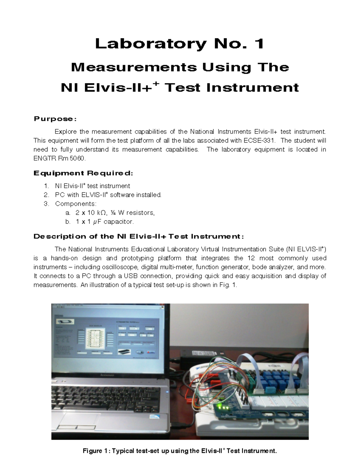 Laboratory 1 - 2021 - Laboratory No. 1 Measurements Using The NI Elvis ...