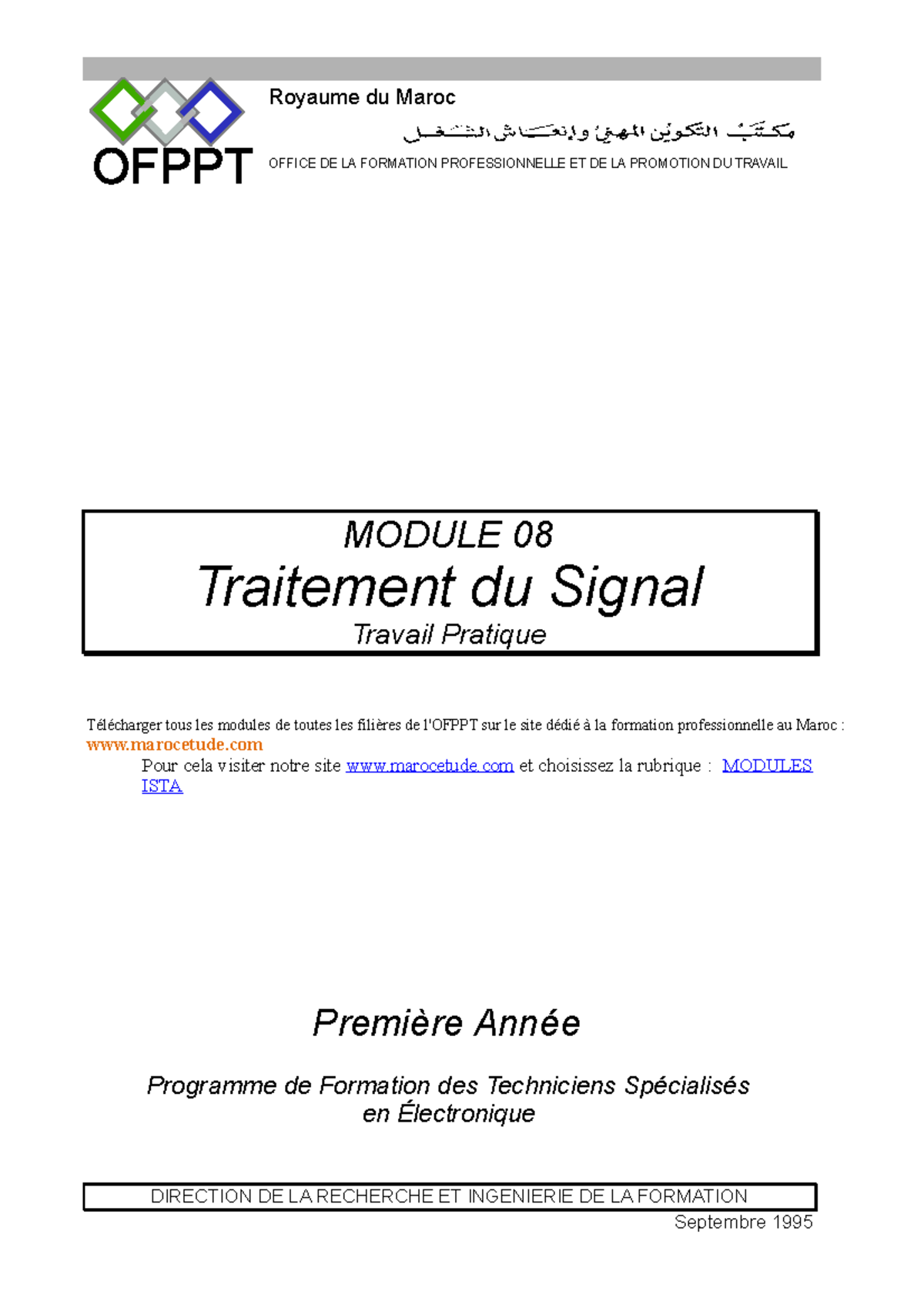 Traitement_de_signal_TP1_TS - Royaume du Maroc OFFICE DE LA FORMATION PROFESSIONNELLE ET DE LA ...